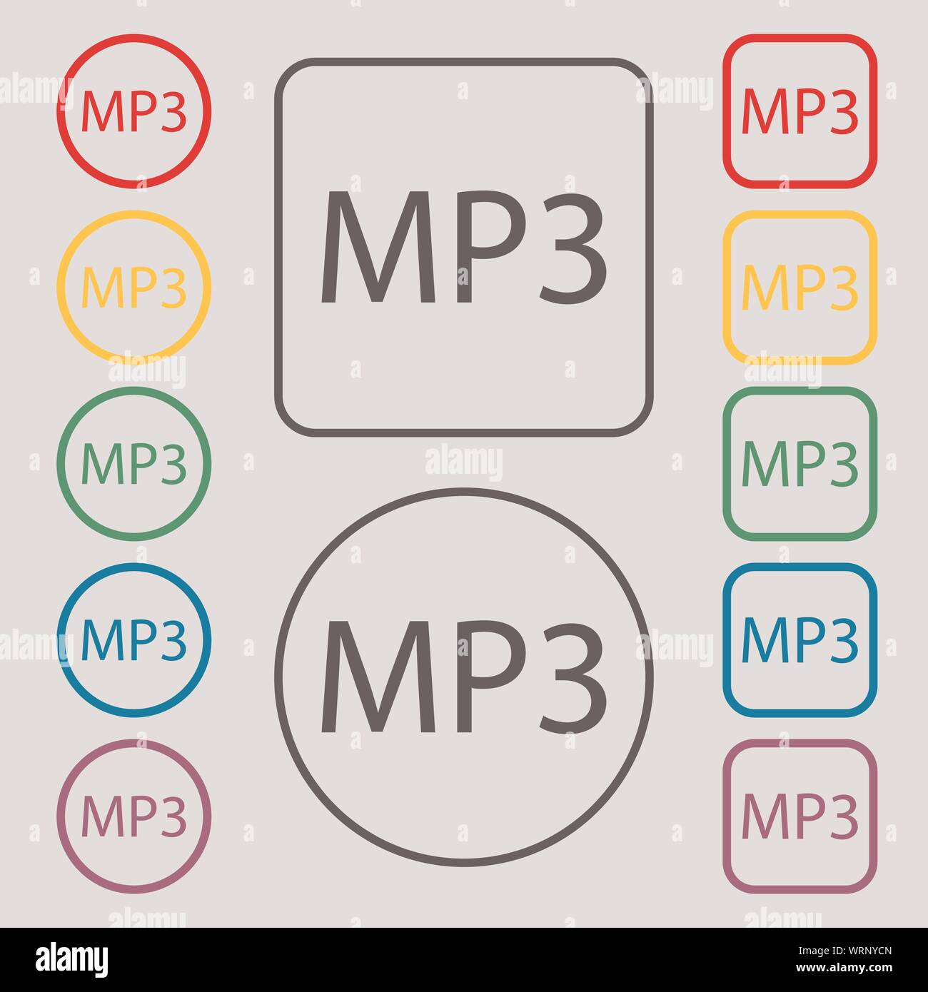 Mp3 music format sign icon. Musical symbol. Symbols on the Round and ...
