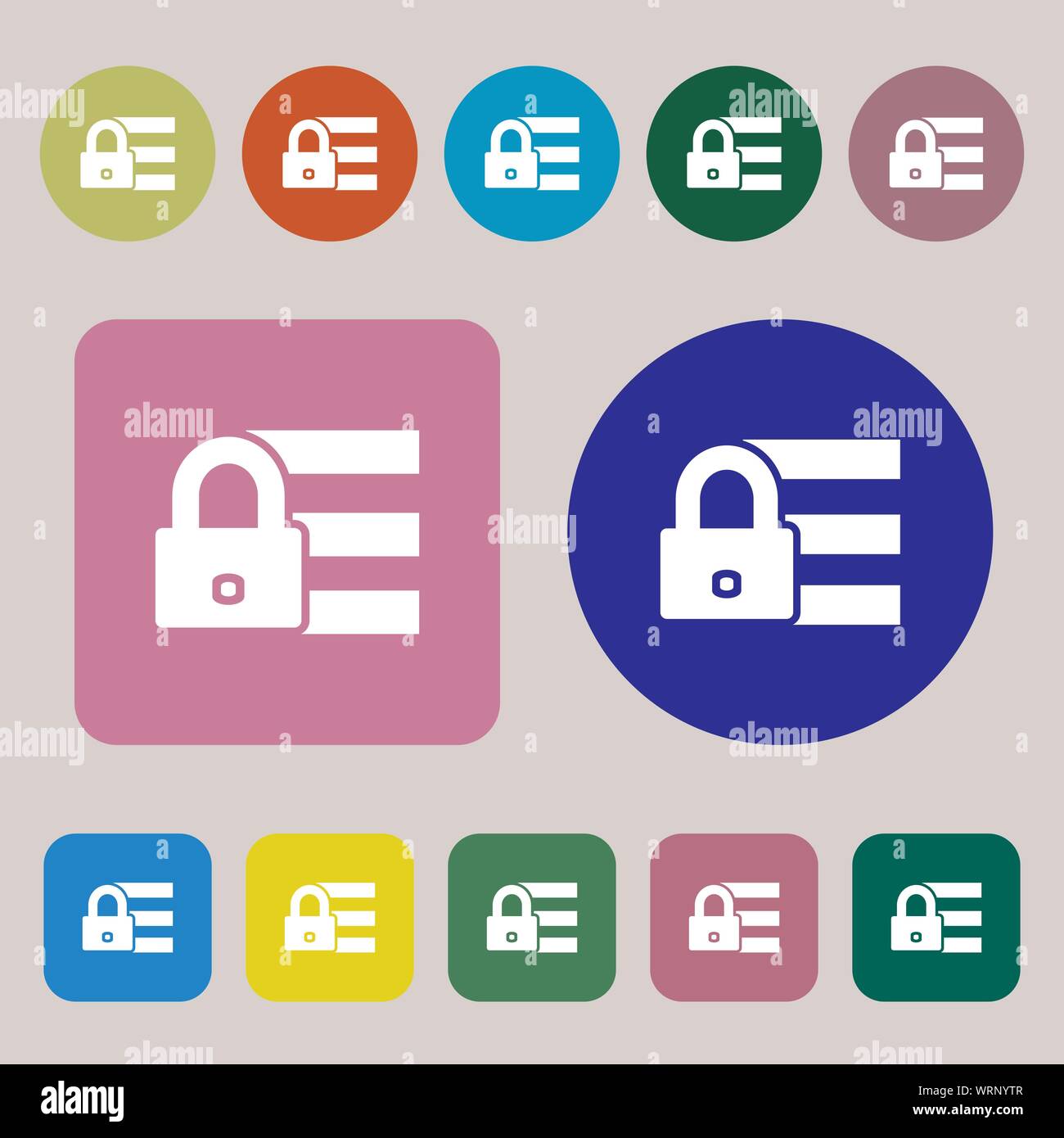 Lock, login icon sign. 12 colored buttons. Flat design. Vector Stock ...