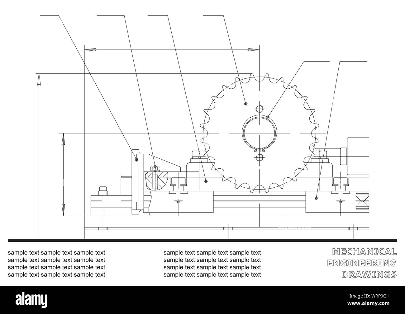 Mechanical drawings on a white background. Engineering illustration ...