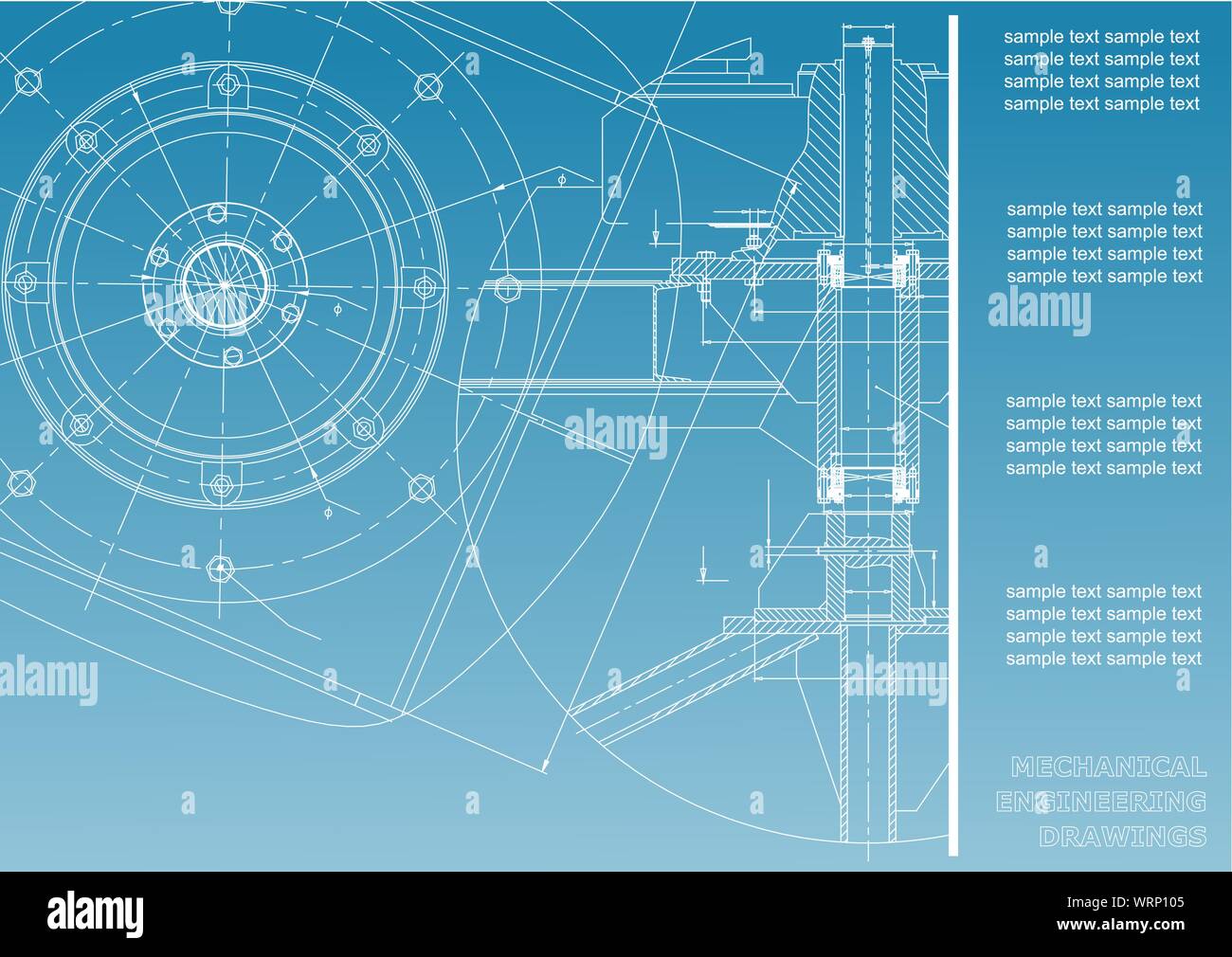 Mechanical engineering drawings. Vector engineering drawing. Blue Stock ...