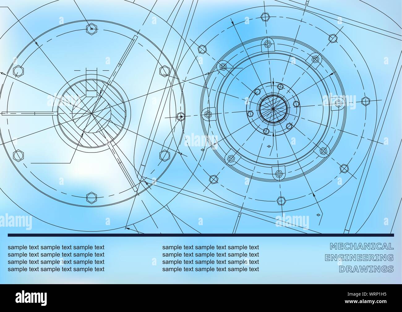 Vector Mechanical engineering drawings on a blue background. Background ...