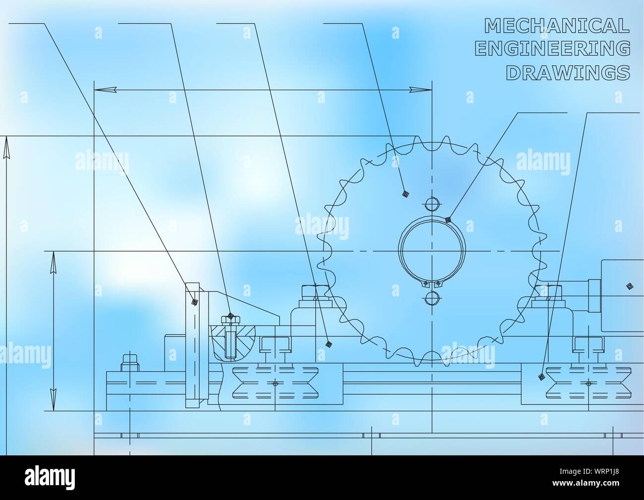 Mechanical engineering drawings. Vector Drawing. Blue and white Stock ...
