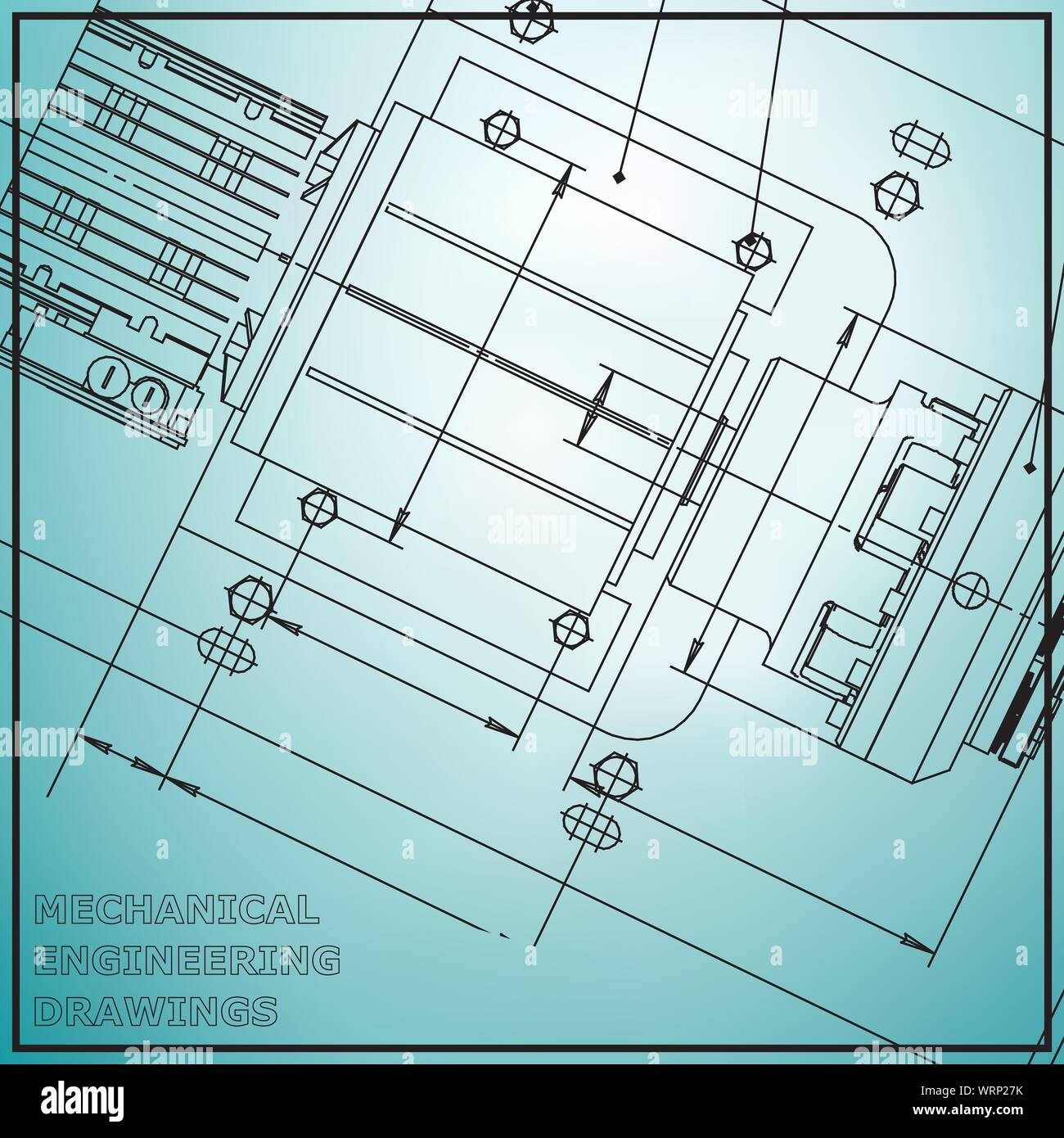 Mechanical engineering drawing light blue background. Engineering Stock ...