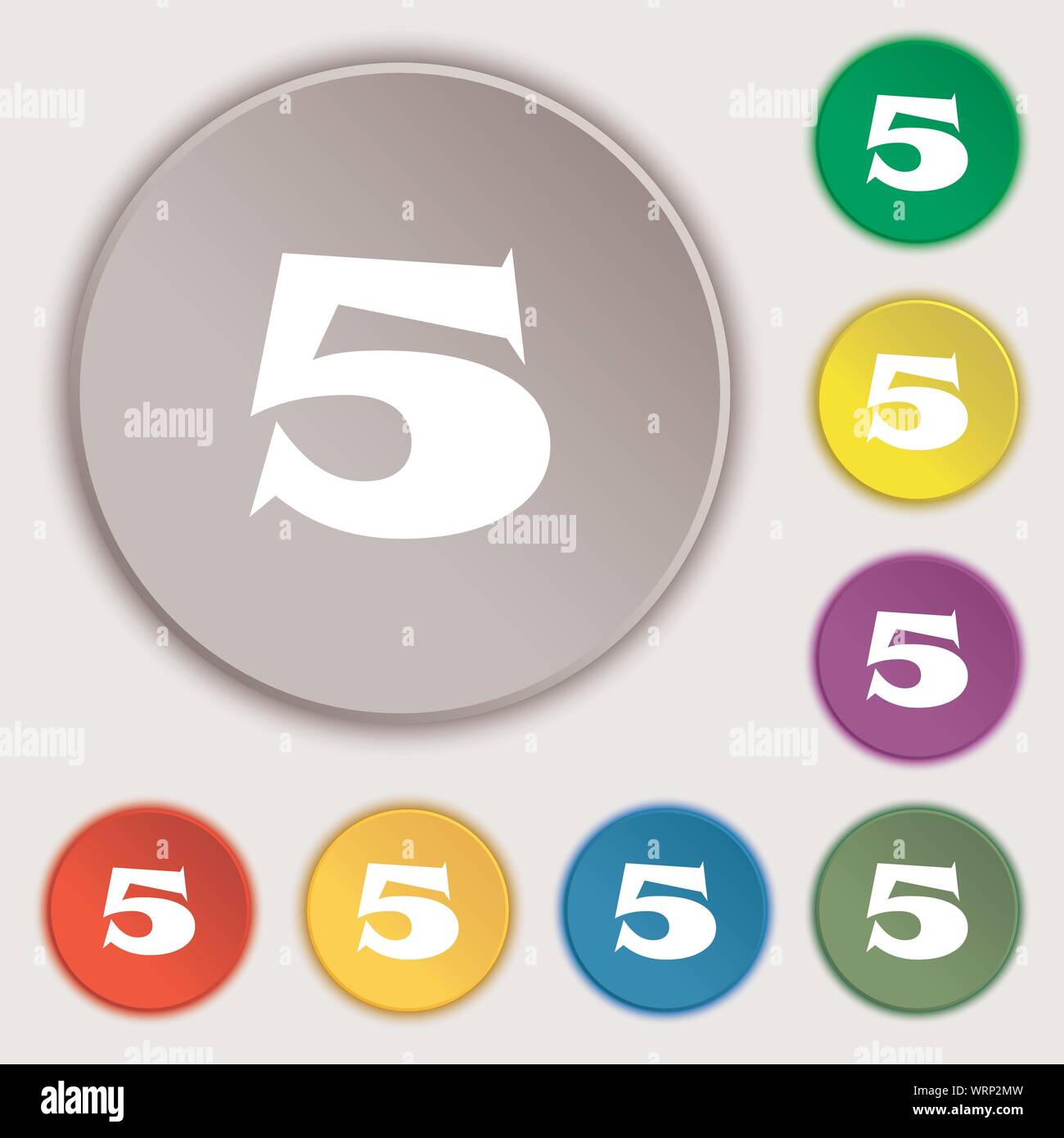 number five icon sign. Symbols on eight flat buttons. Vector Stock ...