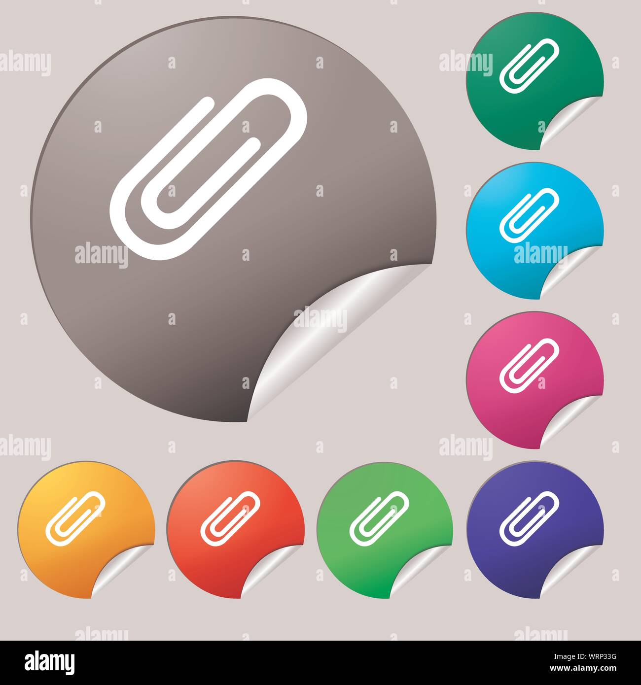Paper clip sign icon. Clip symbol. Set of eight multi colored round ...