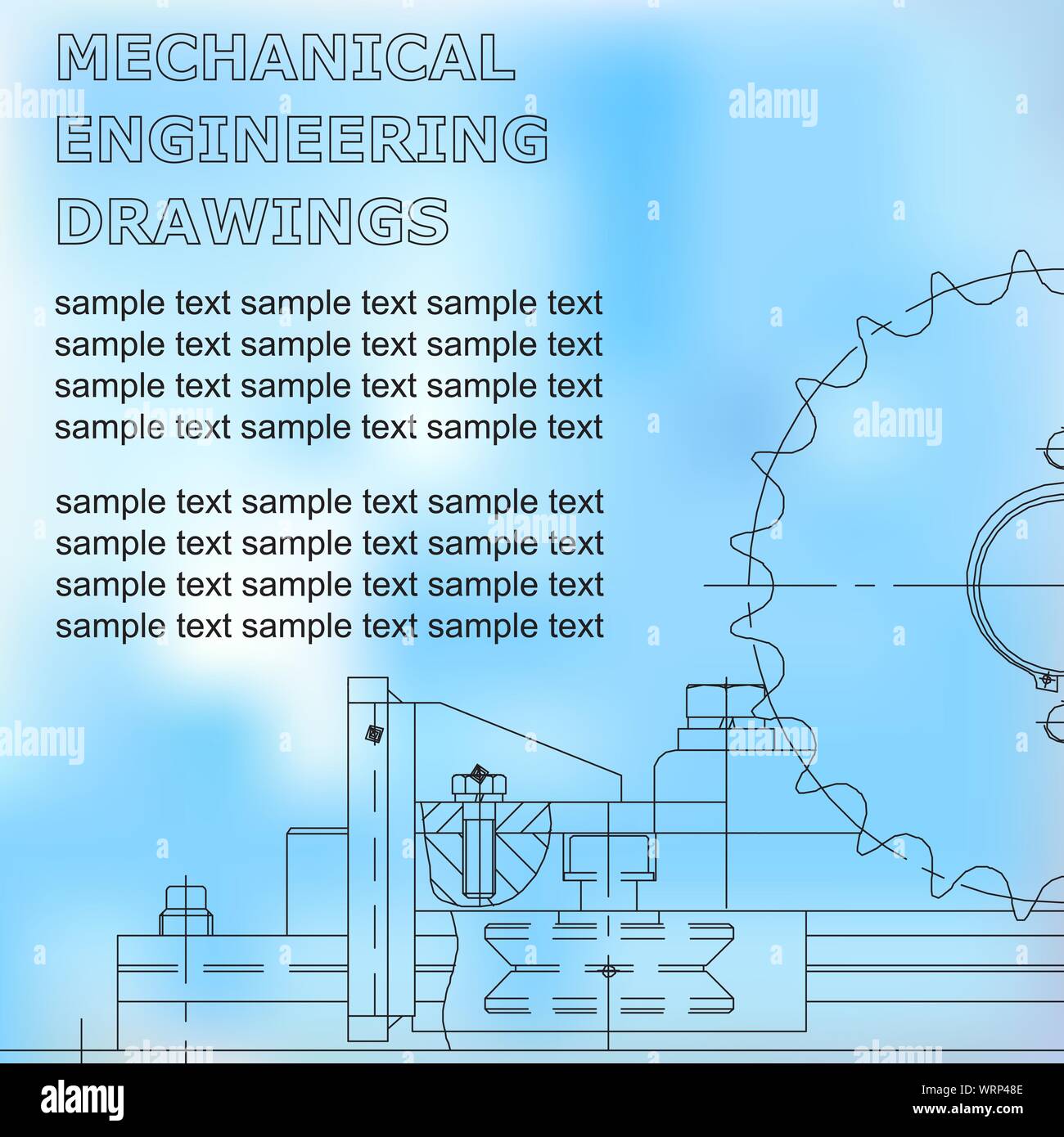 Mechanical engineering drawings on a white and blue background ...