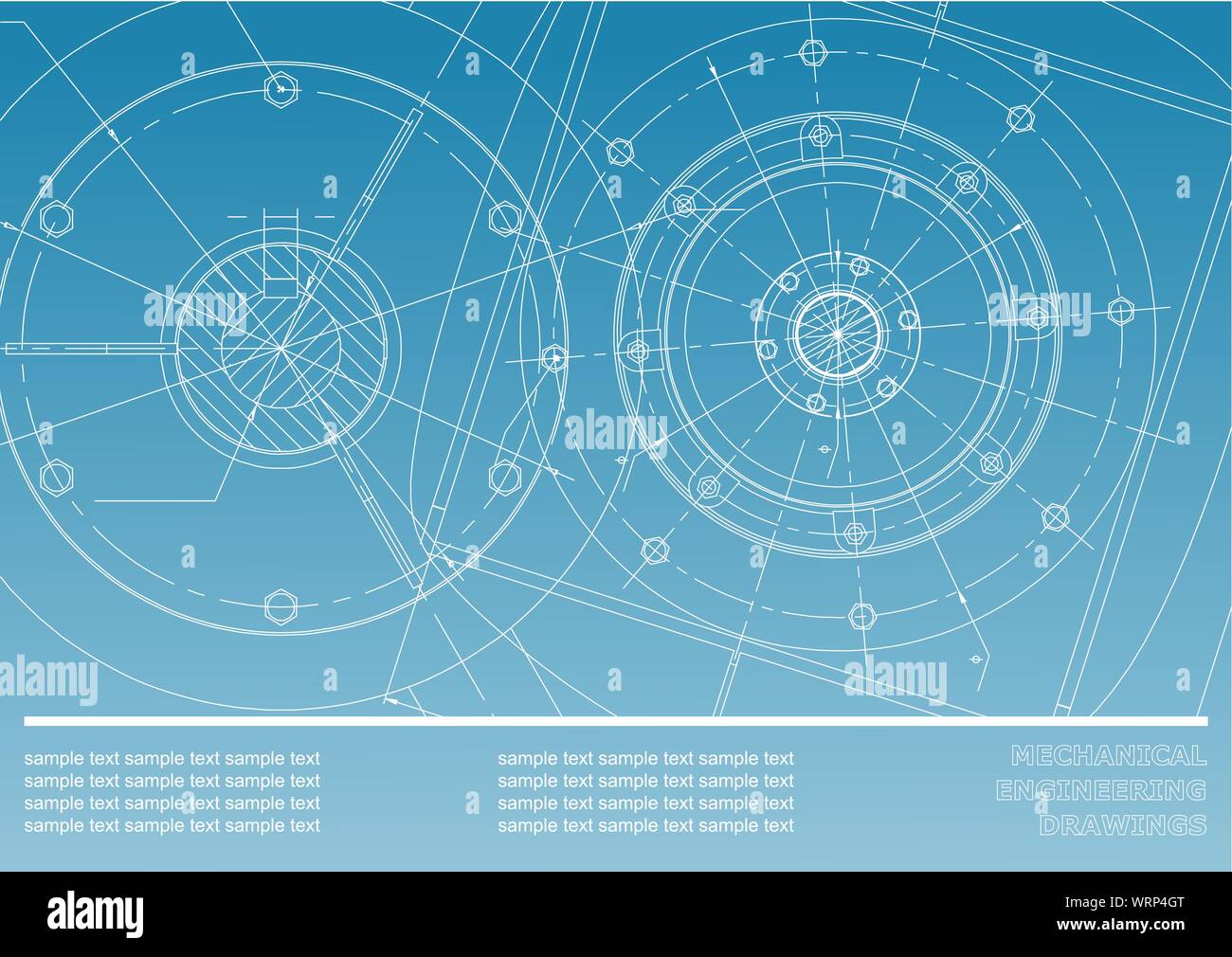 Vector Mechanical engineering drawings on a blue and white background ...