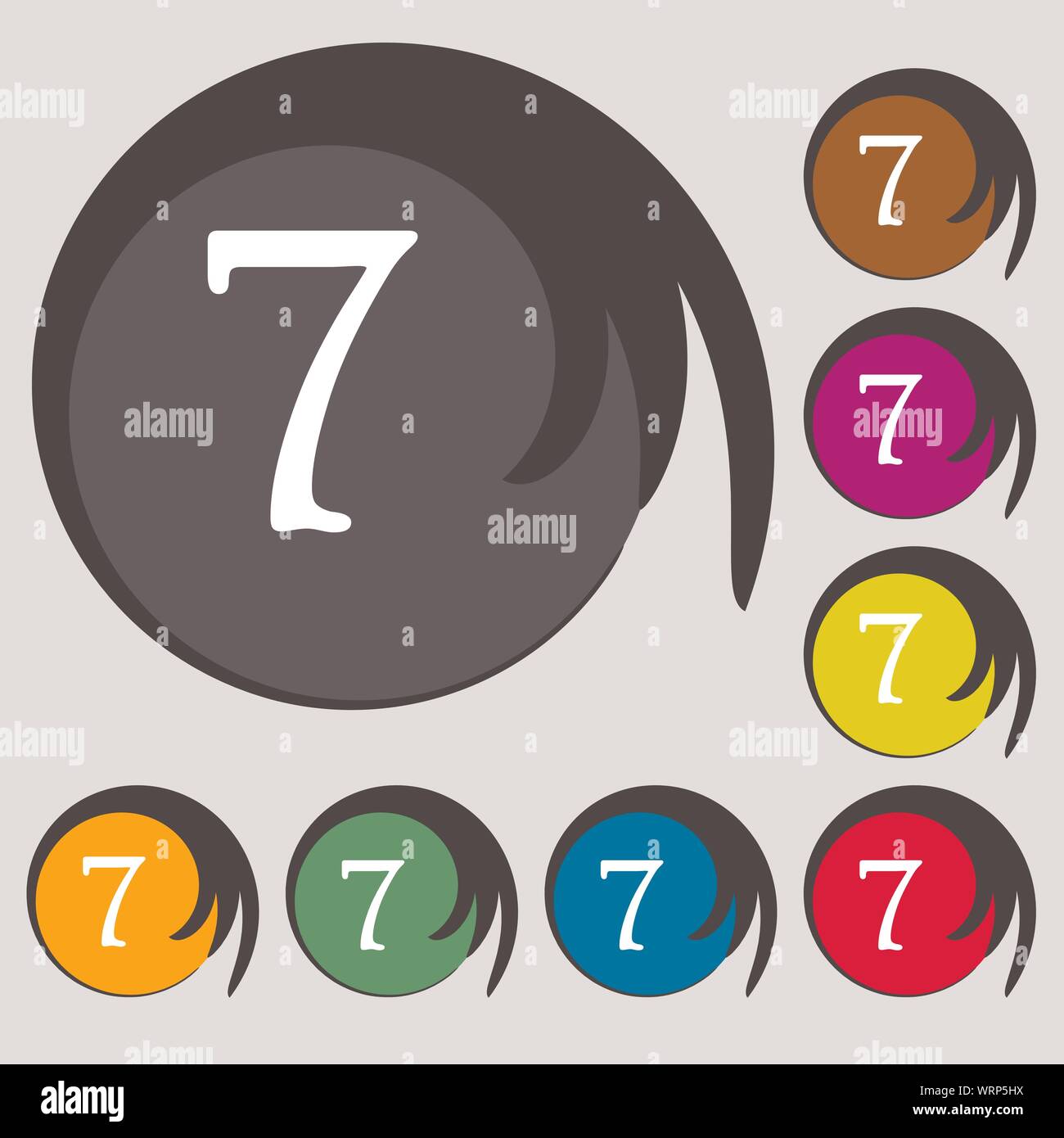 number seven icon sign. Symbols on eight colored buttons. Vector Stock ...