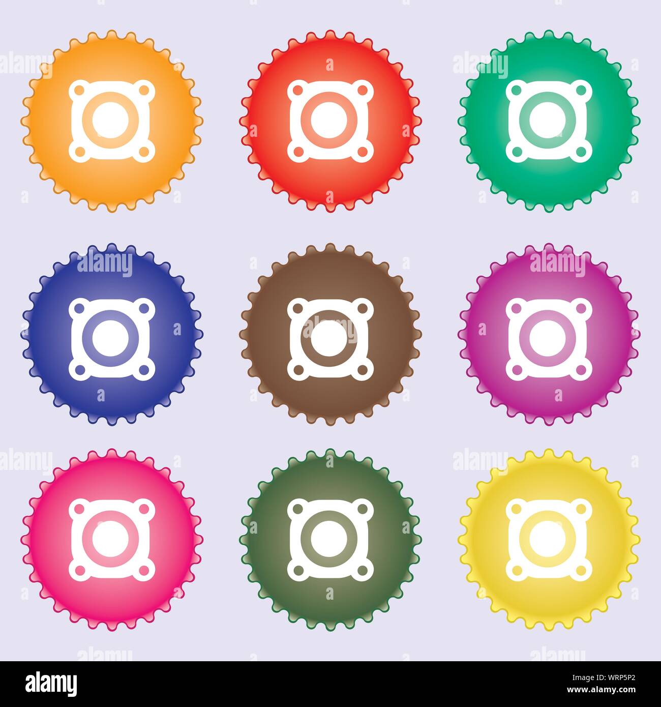Speaker volume sign icon. Sound symbol. A set of nine different colored ...