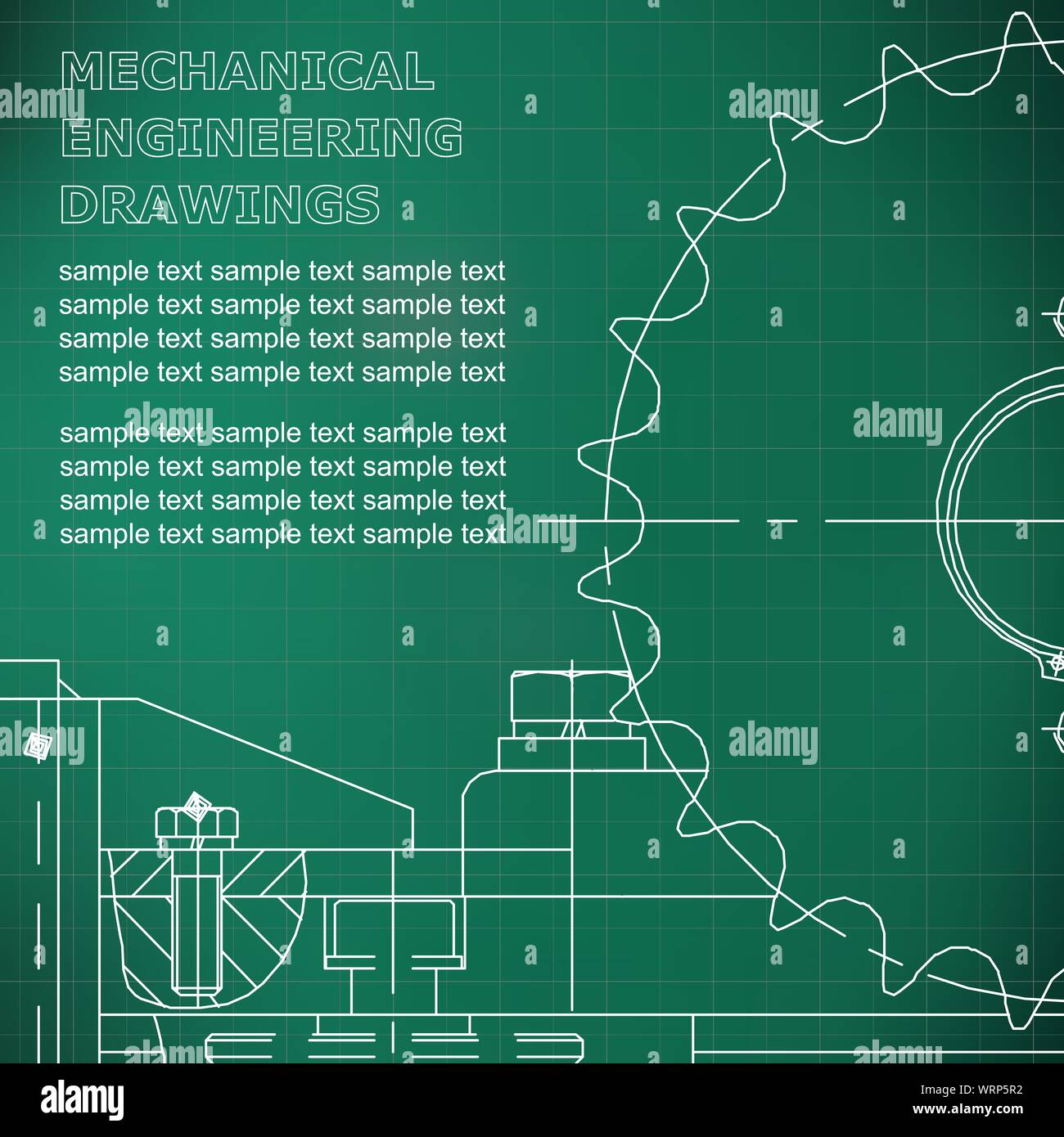 Mechanical engineering drawing. Vector. Light green. Grid Stock Vector ...