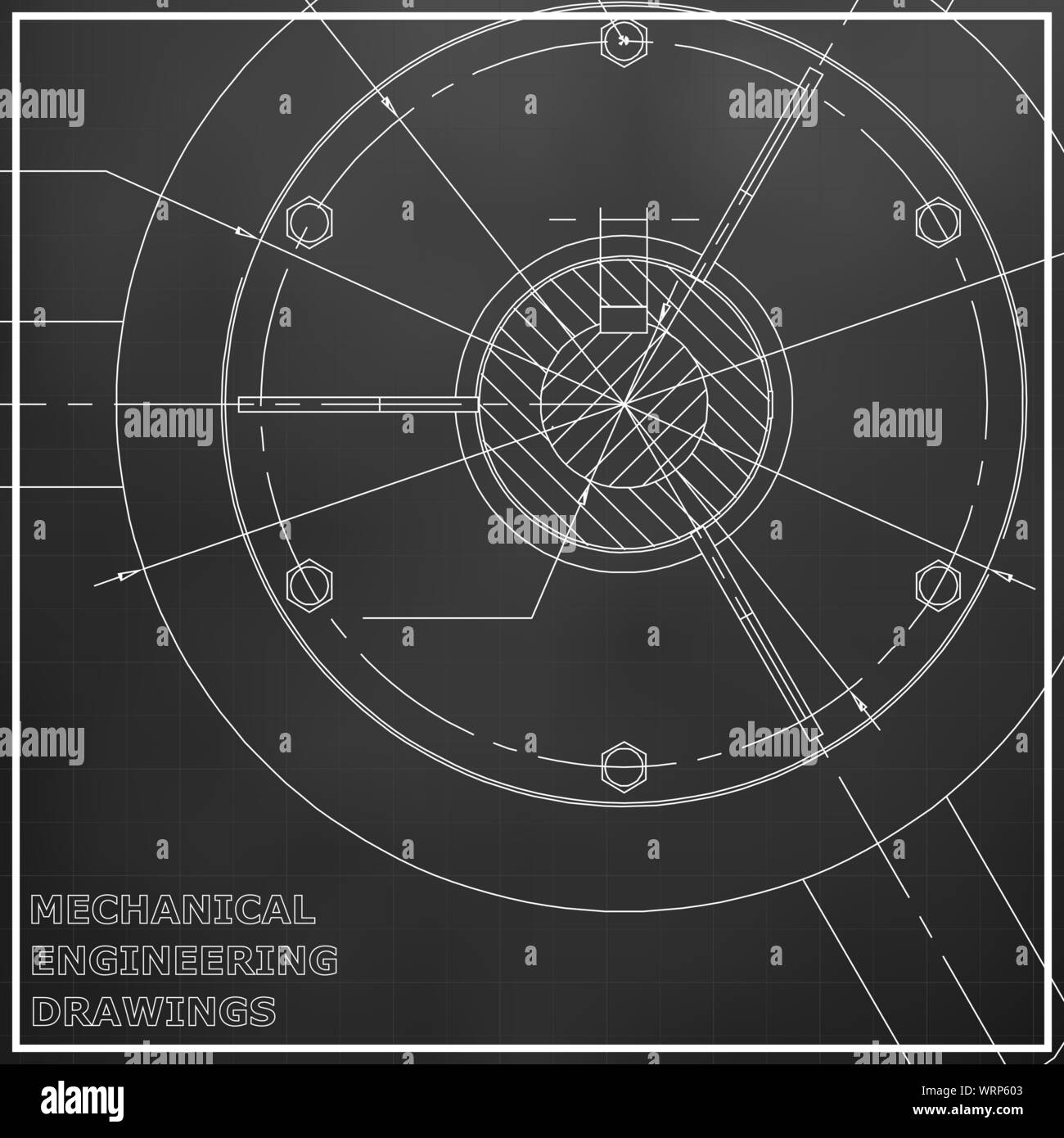 Mechanical engineering drawings. Engineering illustration. Black. Grid ...