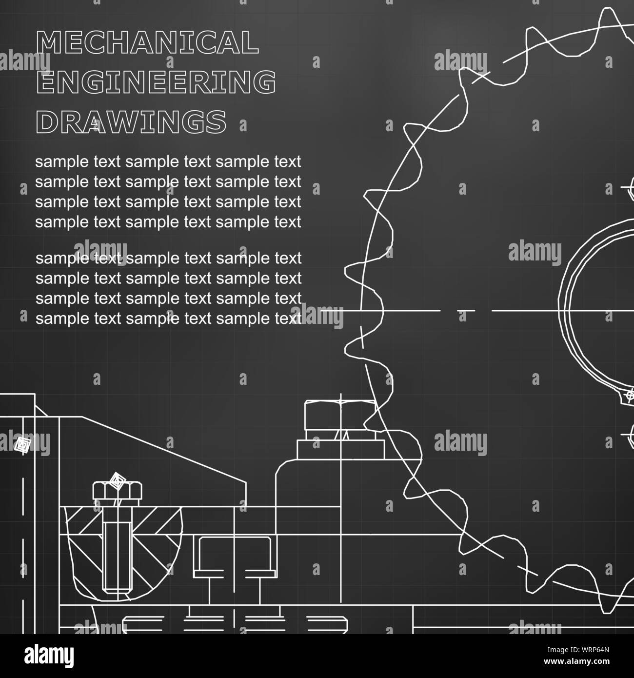 Engineering drawing with gears black Black and White Stock Photos ...