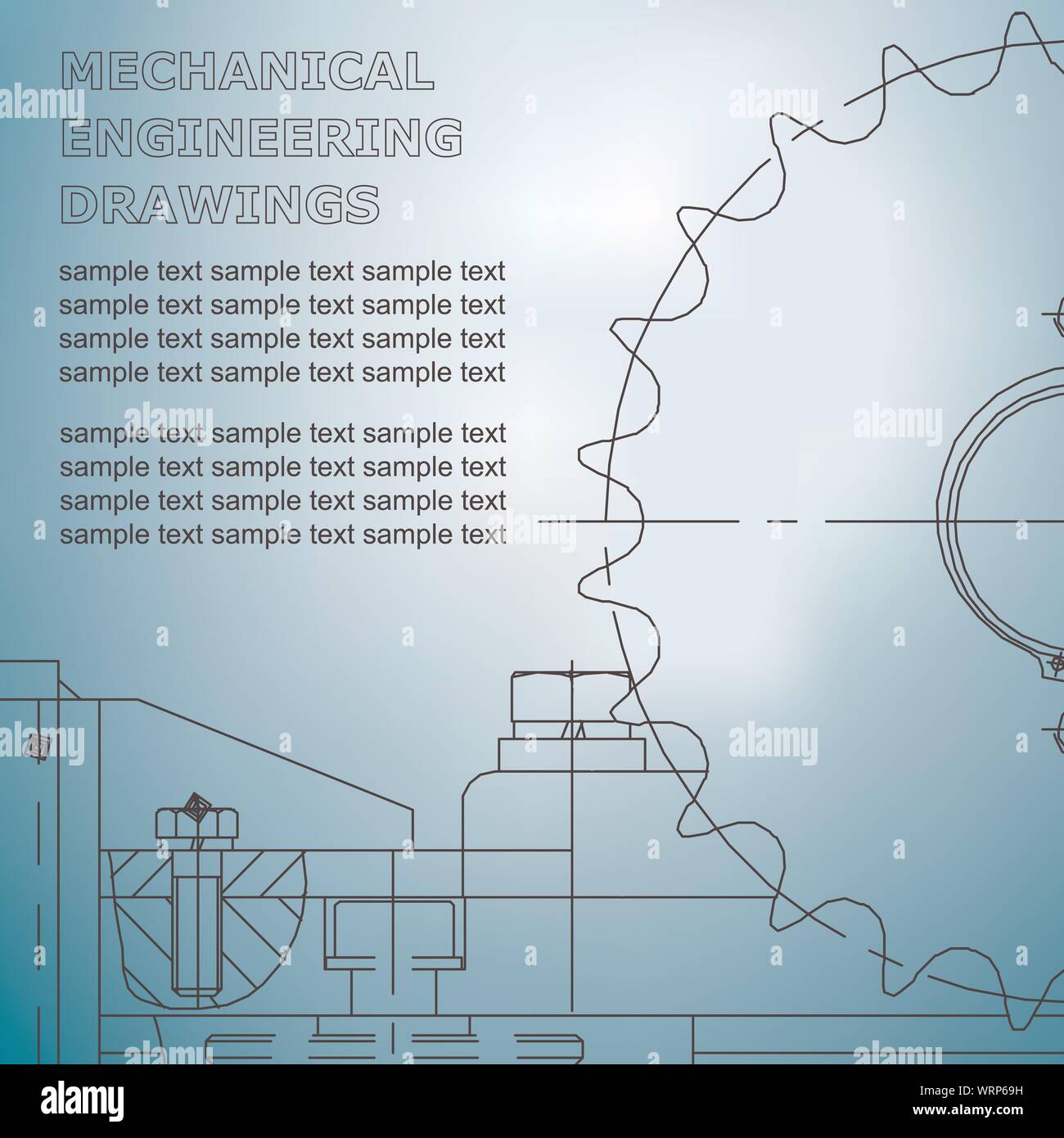 Mechanical engineering drawings on a light blue background. Vector ...