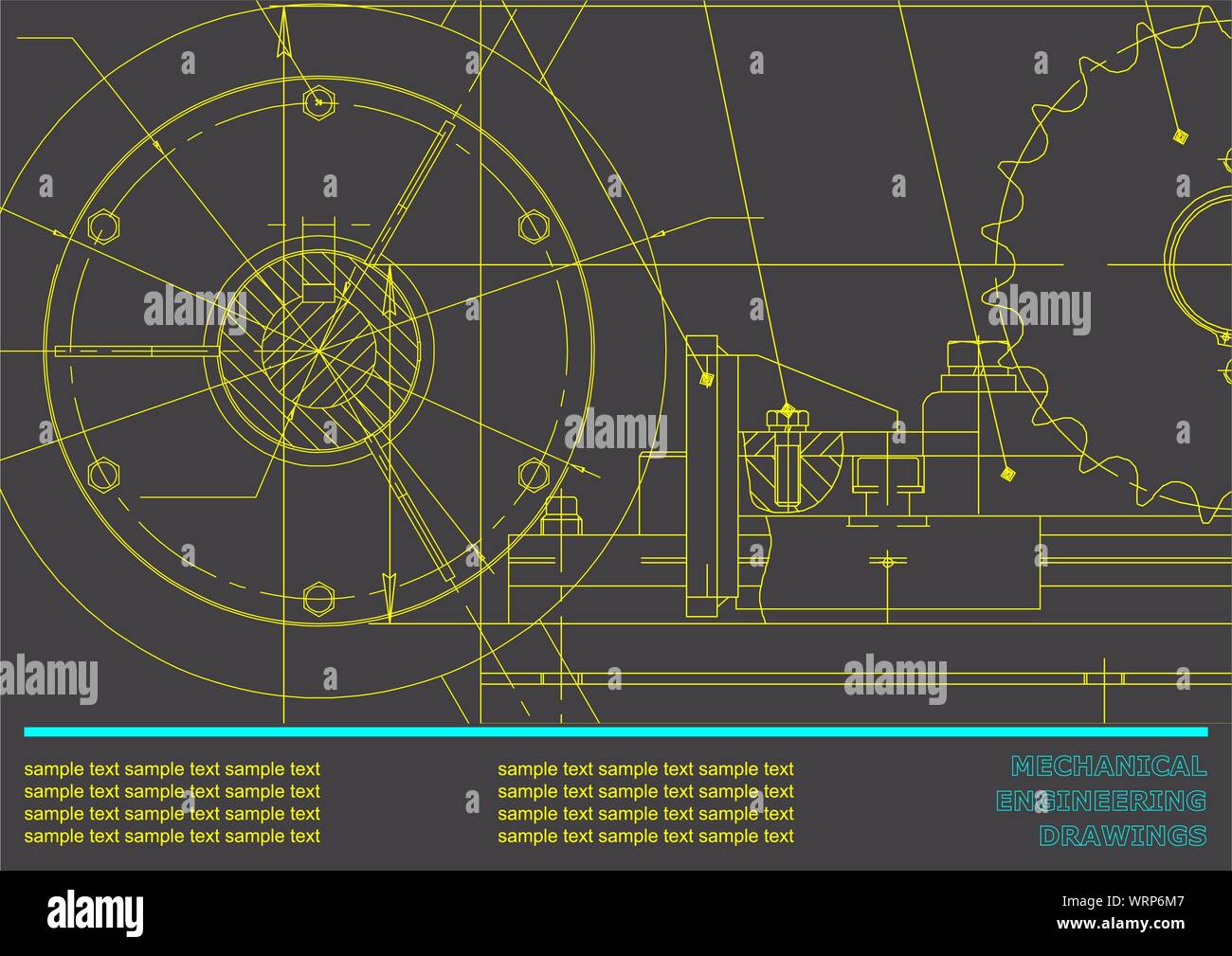 Vector drawing. Mechanical drawings on a gray background. Engineering ...