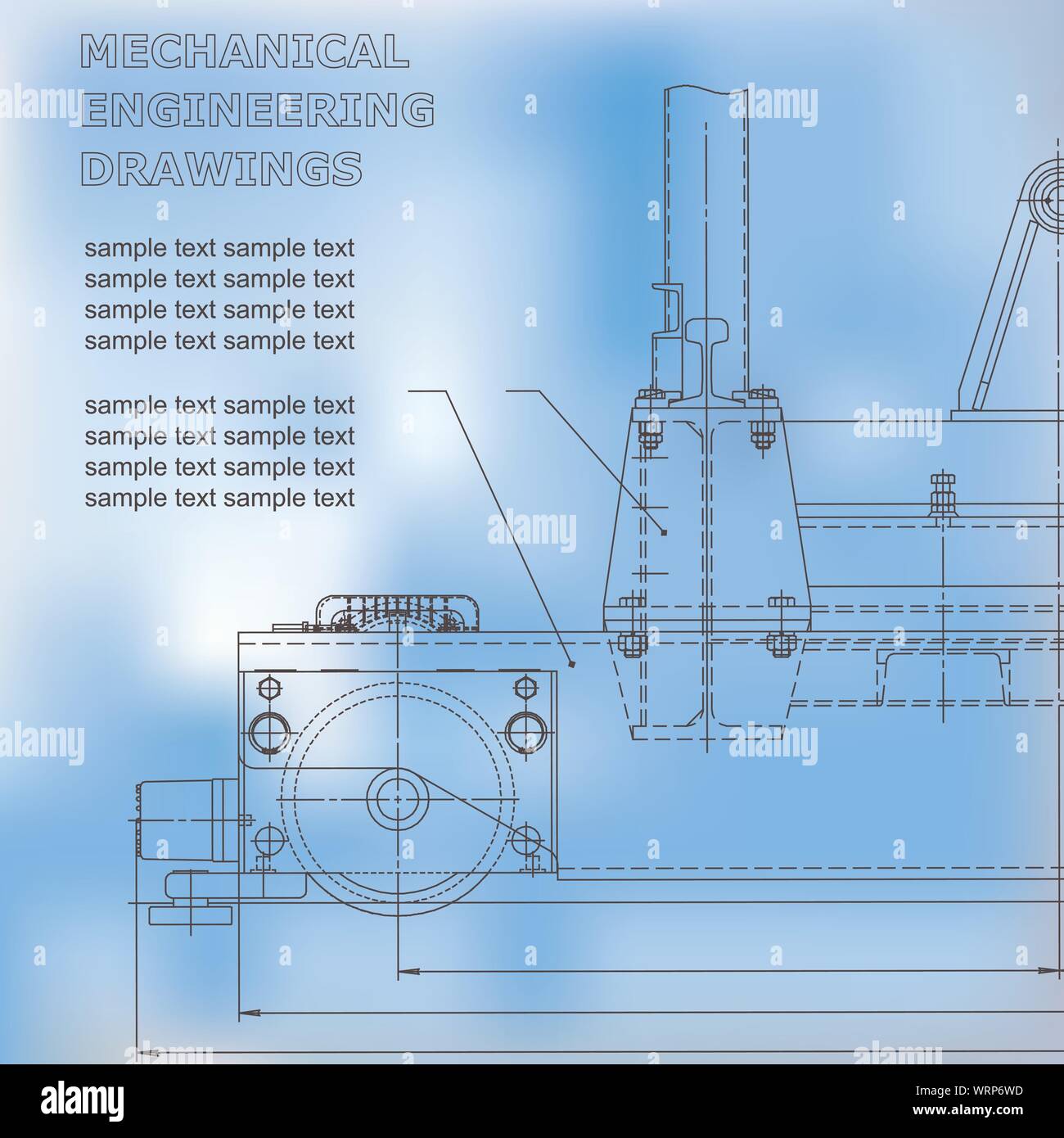 Mechanical engineering drawings on a white and blue background Stock ...