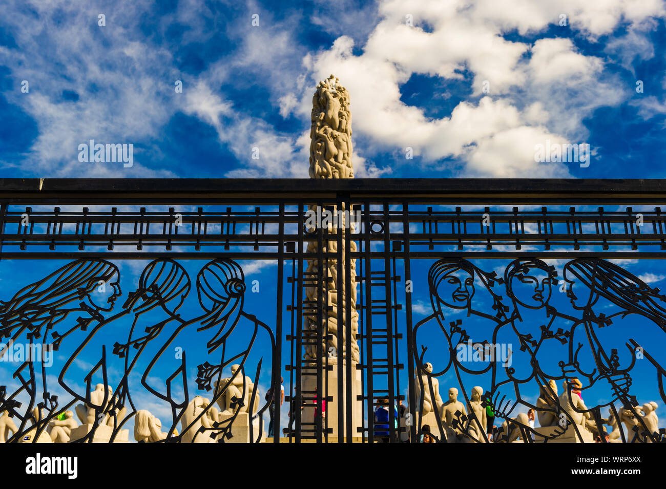 Oslo - July 24: The Monolith statue behind large metal gates at the ...