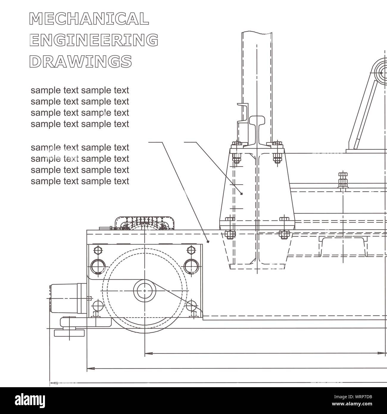 Mechanical engineering drawings on a white background Stock Vector ...