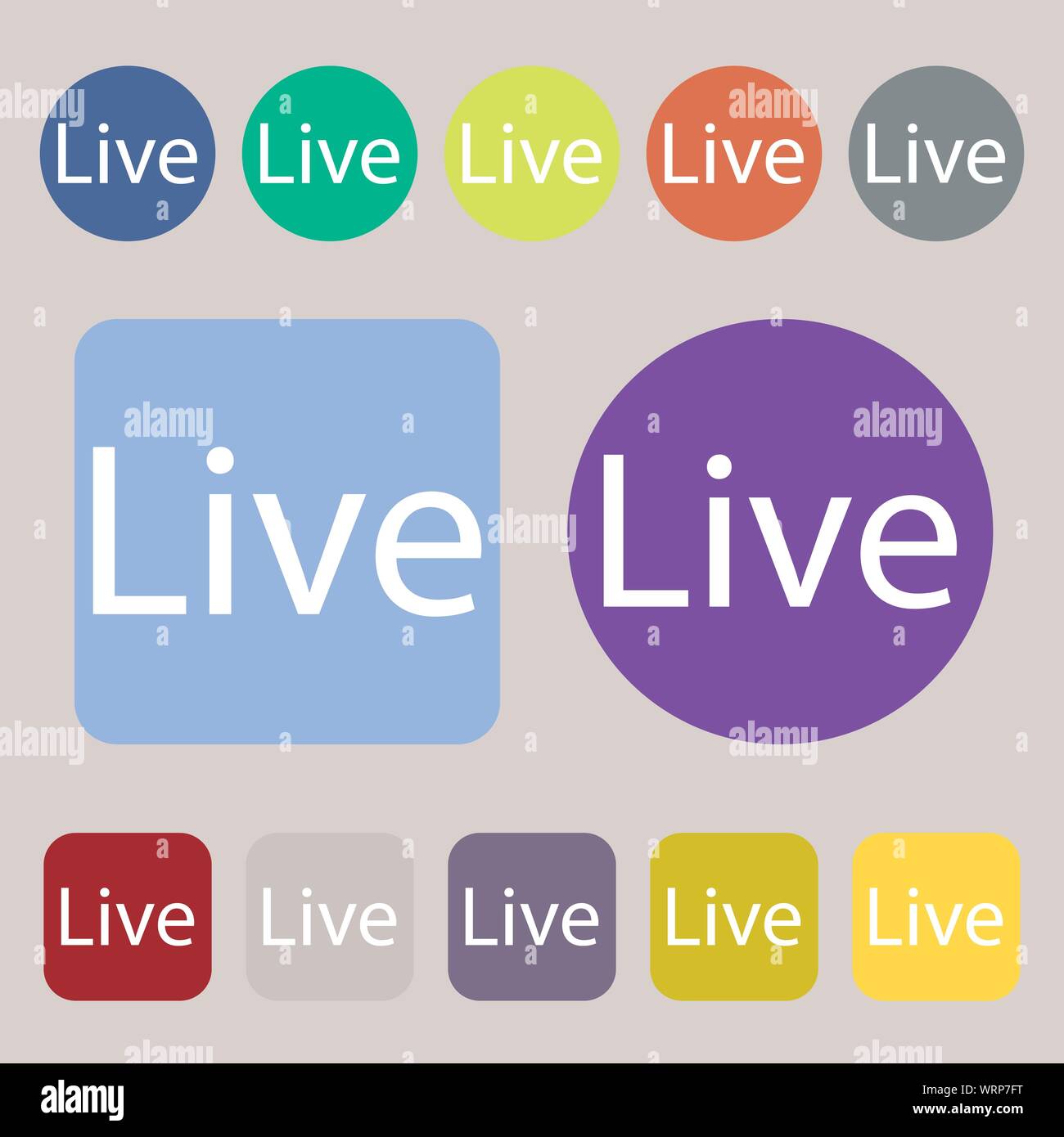 Live sign icon. 12 colored buttons. Flat design. Vector Stock Vector ...