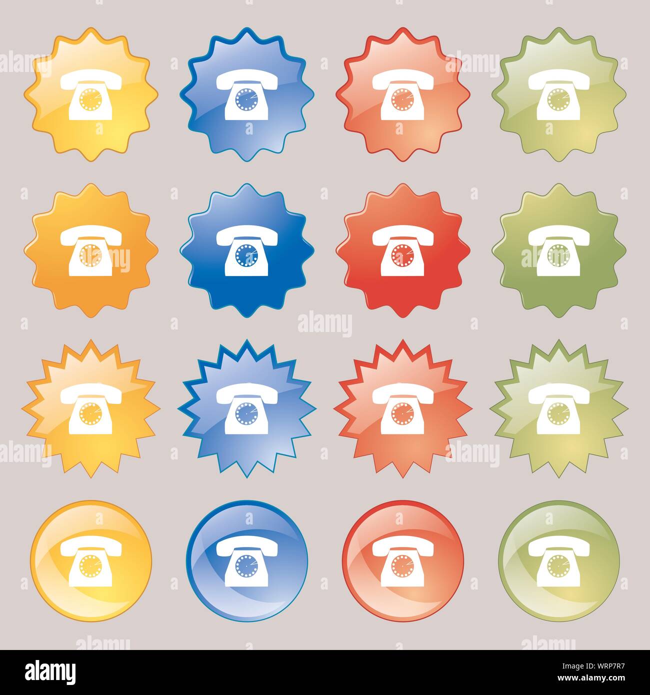 Retro telephone icon symbol. Big set of 16 colorful modern buttons for ...