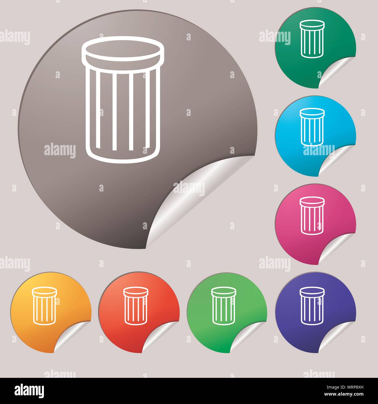 Recycle bin sign icon. Symbol. Set of eight multi colored round buttons ...