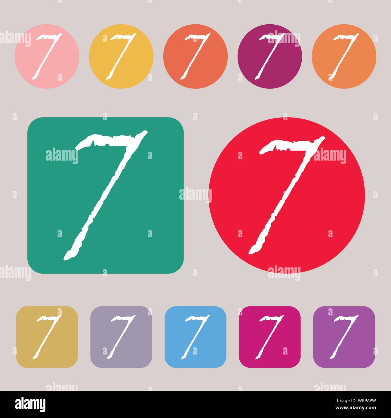 number seven icon sign. 12 colored buttons. Flat design. Vector Stock ...