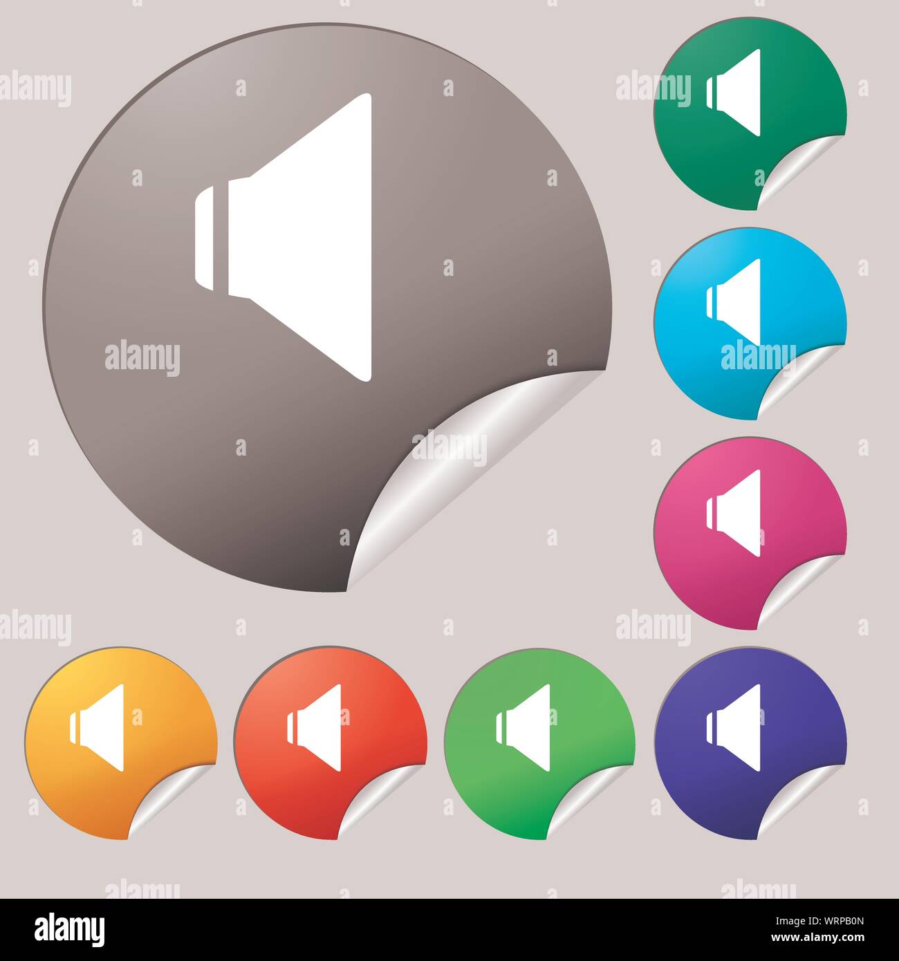Speaker volume sign icon. Sound symbol. Set of eight multi colored ...