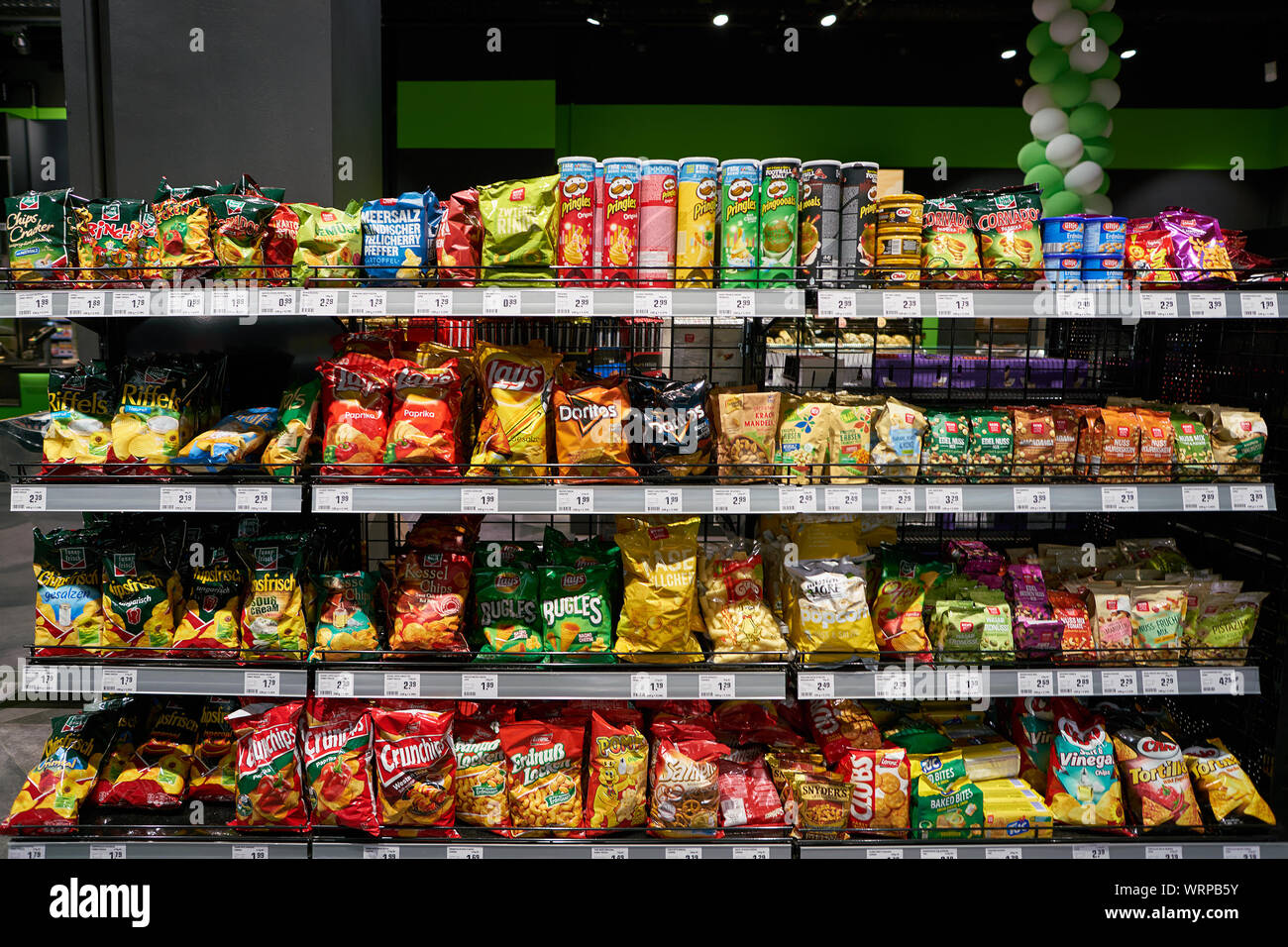 COLOGNE, GERMANY - CIRCA SEPTEMBER 2018: interior shot of REWE To Go ...