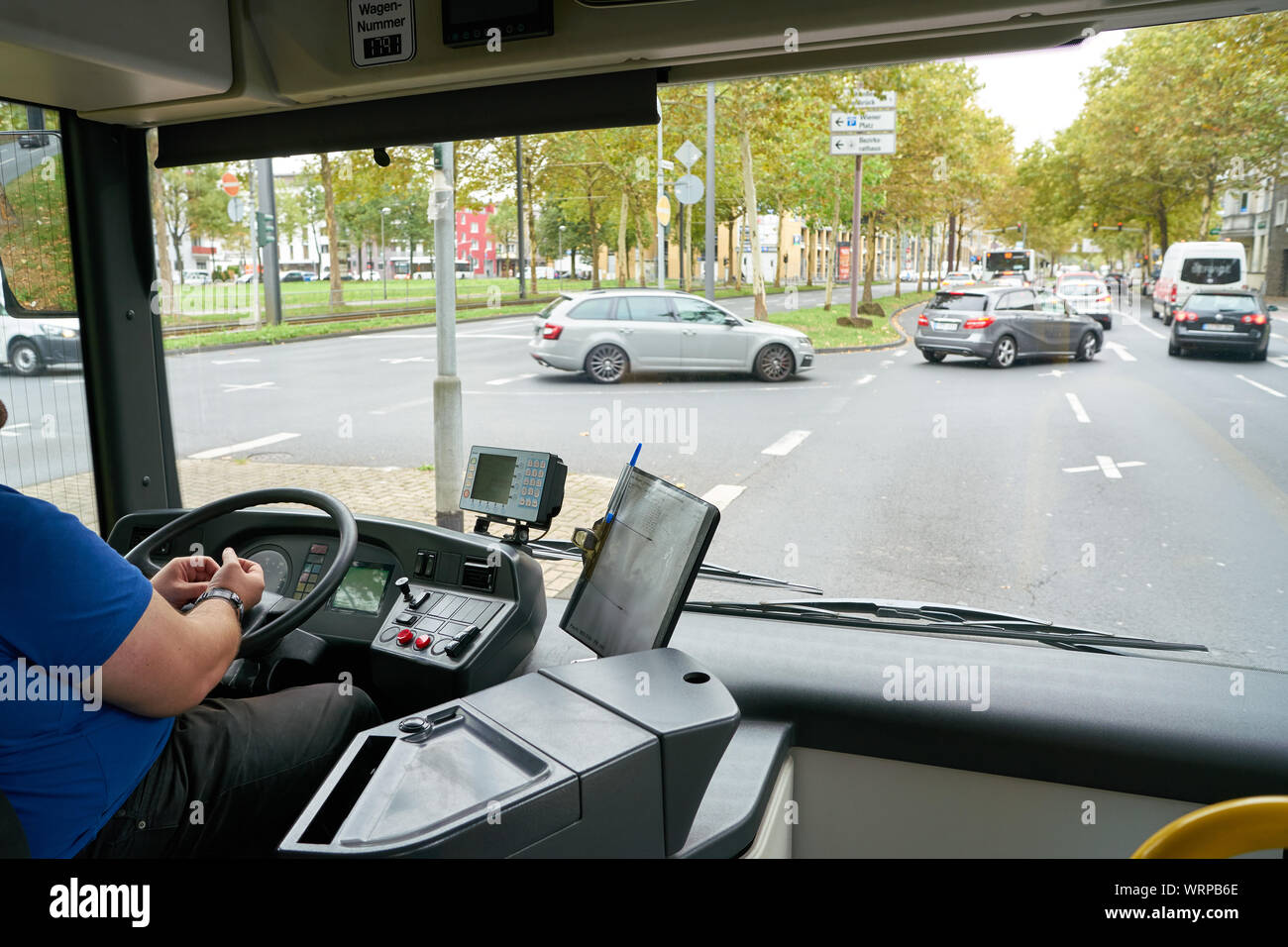 COLOGNE, GERMANY - CIRCA SEPTEMBER, 2018: view from a bus in Cologne. A ...