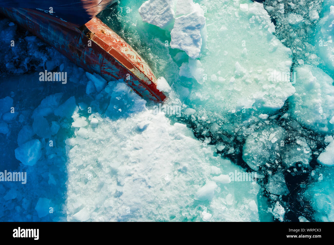 Bow of ice breaker going through ice in the Arctic Circle Stock Photo ...