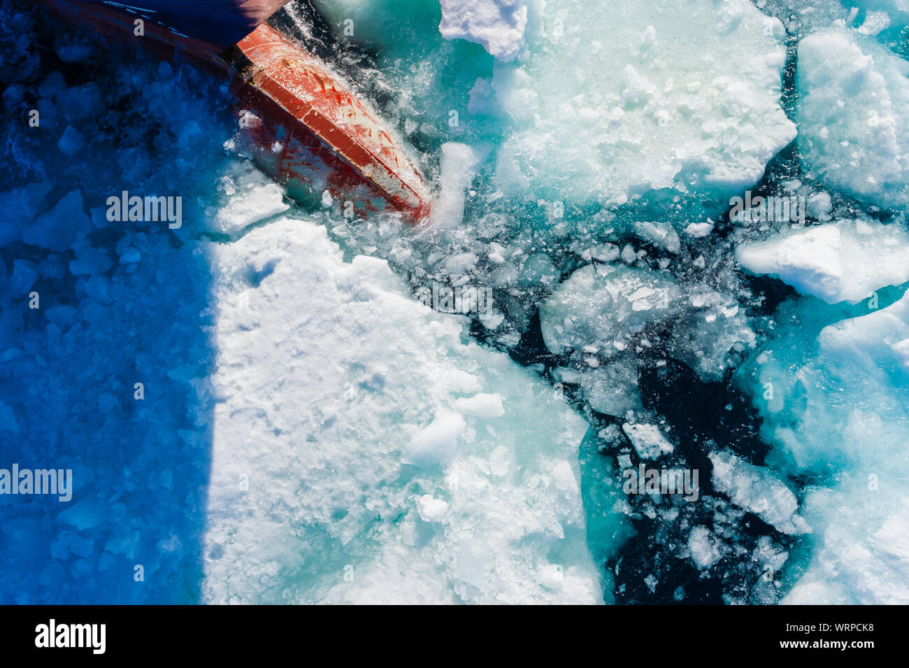 Bow of ice breaker going through ice in the Arctic Circle Stock Photo ...
