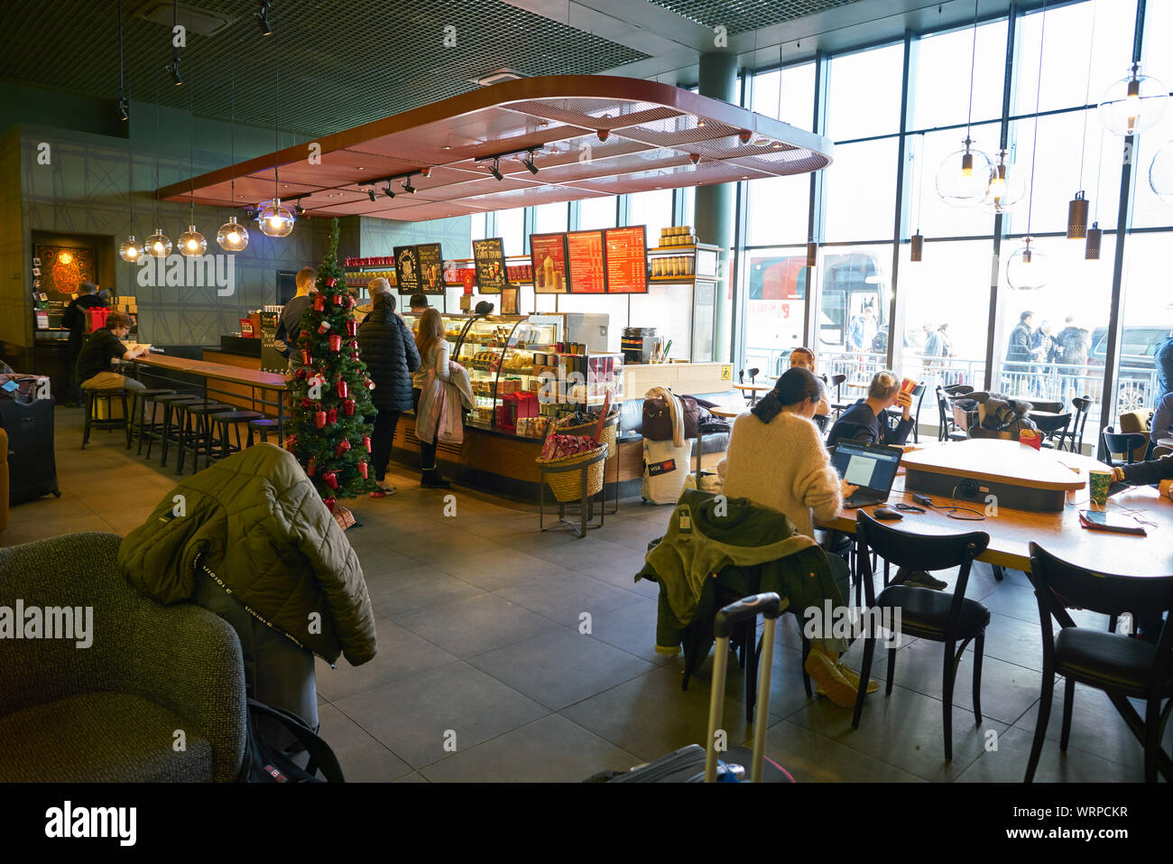 MOSCOW, RUSSIA - CIRCA NOVEMBER, 2018: interior shot of Starbucks in ...