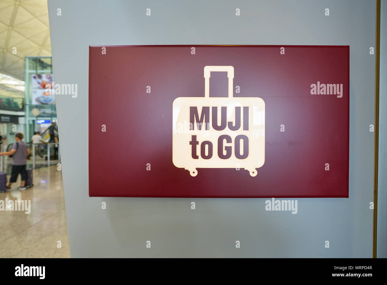 HONG KONG, CHINA - CIRCA APRIL, 2019: close up shot of Muji to Go sign ...