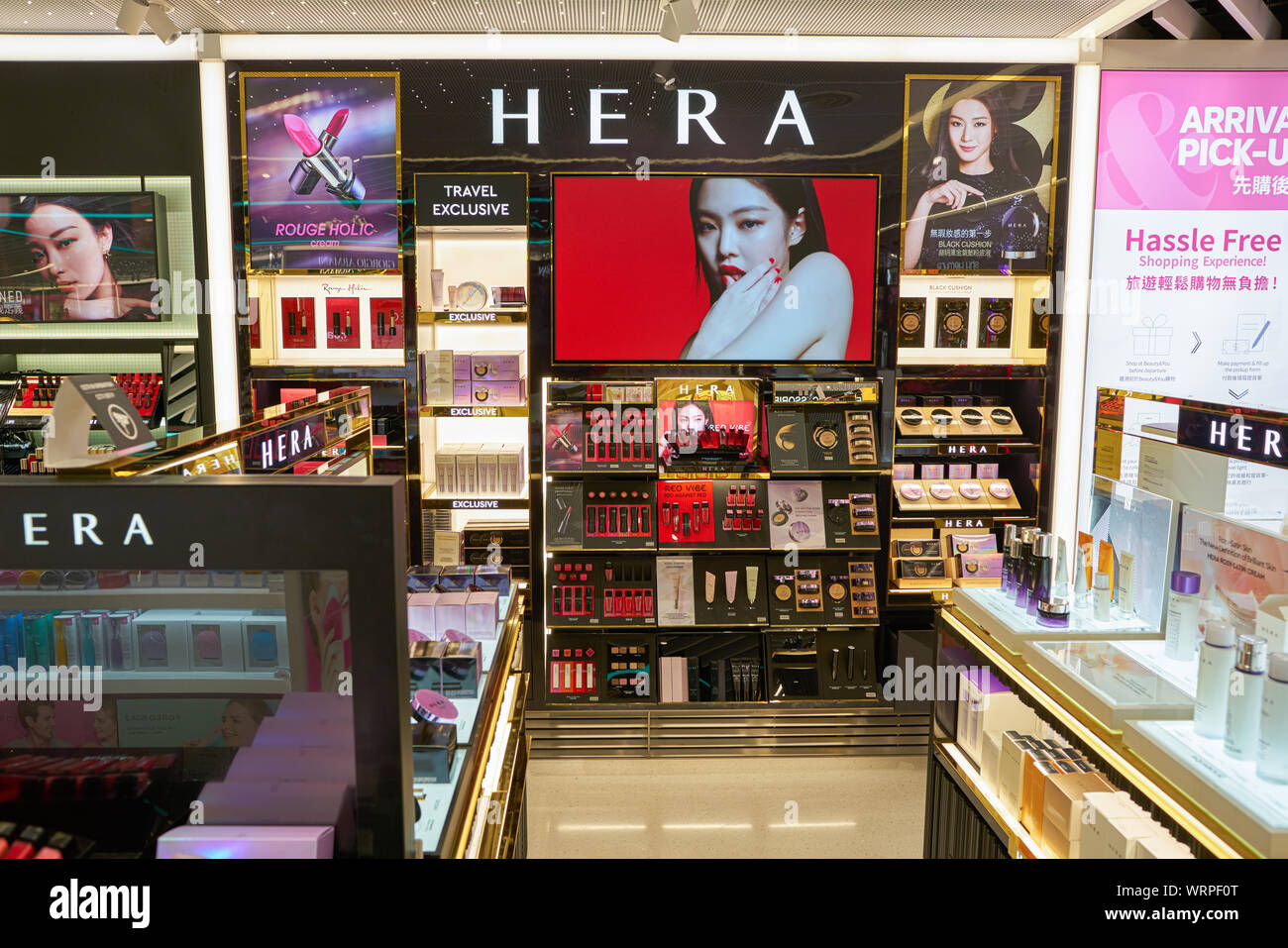 HONG KONG, CHINA - CIRCA APRIL, 2019: Hera cosmetics on display in Hong Kong International ...