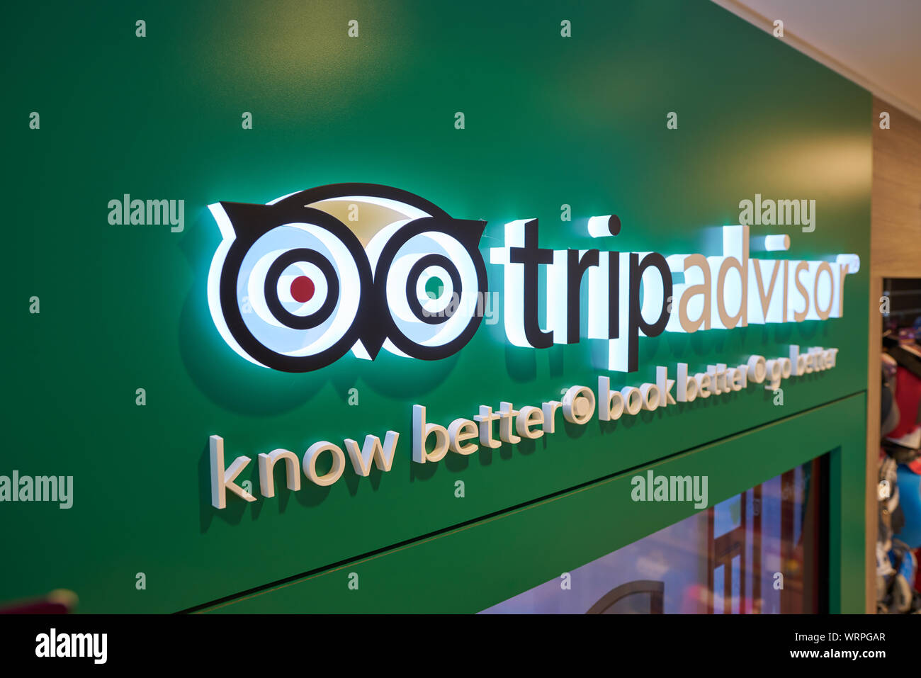 HONG KONG, CHINA - CIRCA APRIL, 2019: close up shot of TripAdvisor sign ...