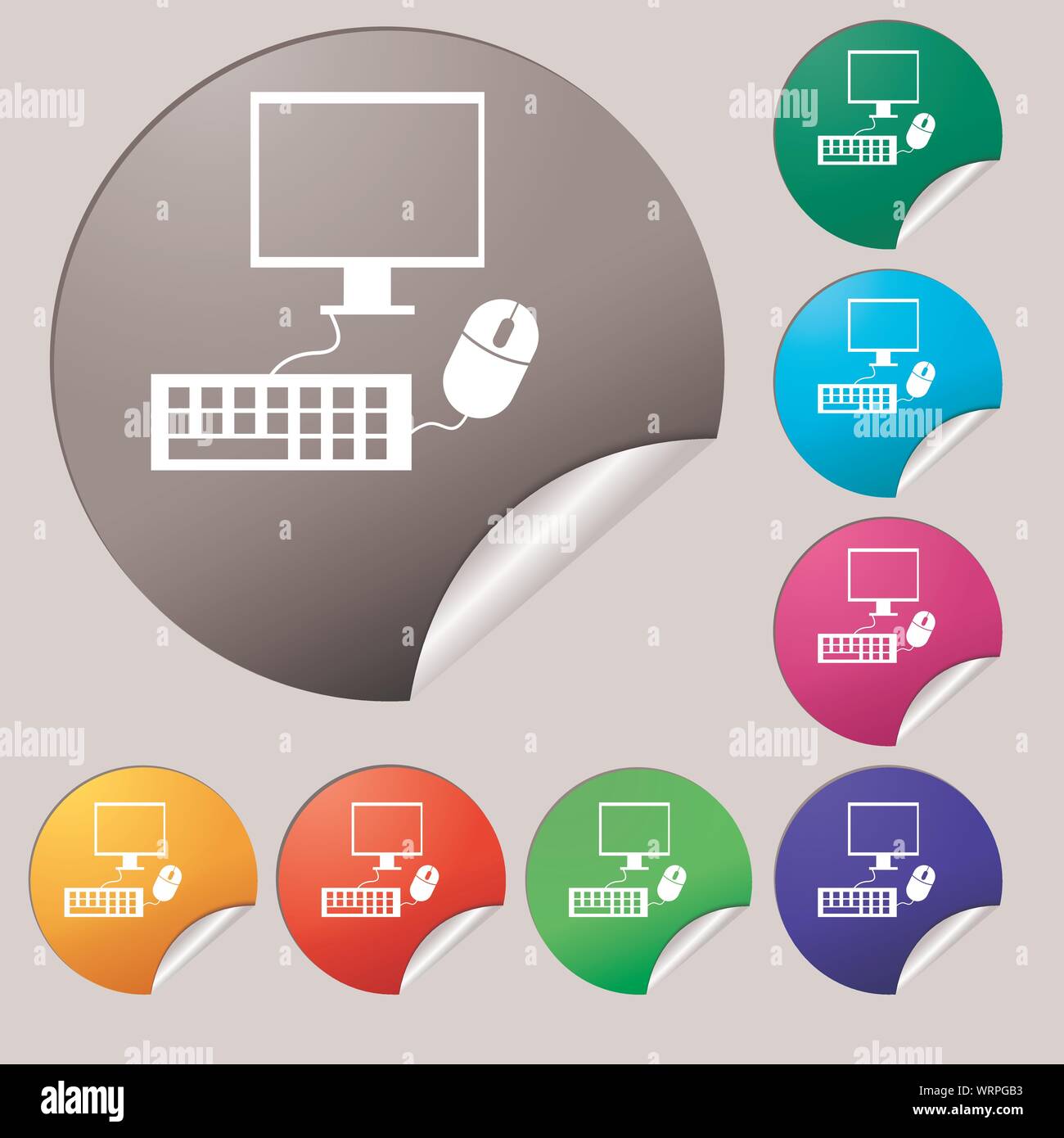 Computer Widescreen Monitor Keyboard Mouse Sign Icon Set Of Eight Multi Colored Round Buttons