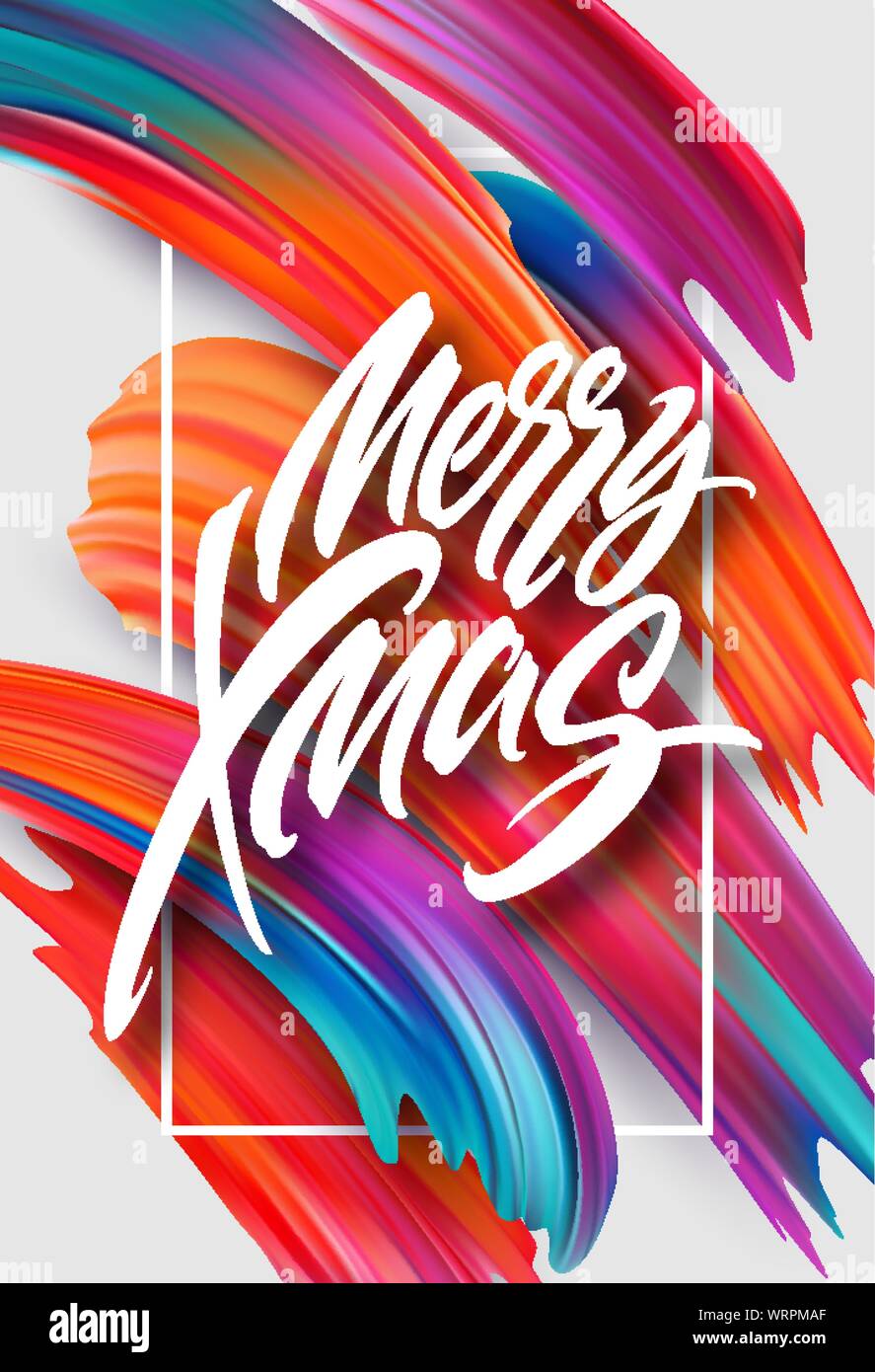 Merry Christmas hand drawn lettering banner design Stock Vector Image ...