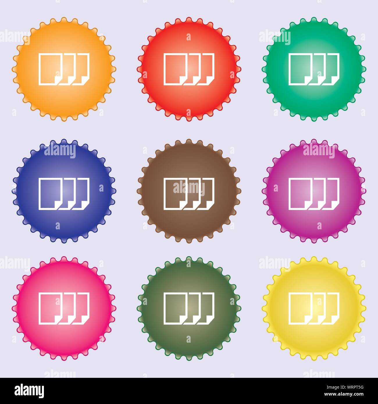 Copy File Sign Icon Duplicate Document Symbol A Set Of Nine Different Colored Labels Vector