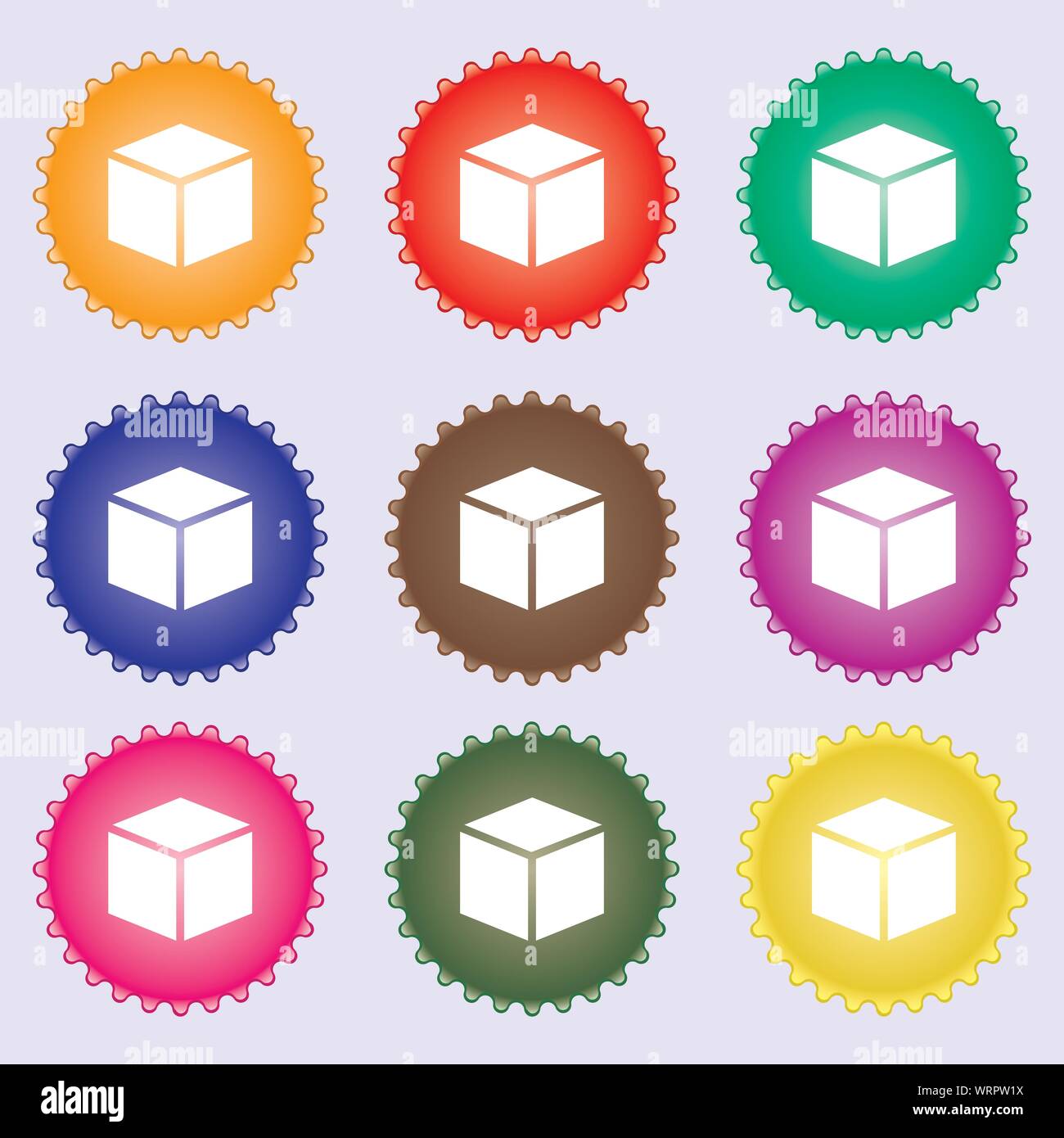 3d cube icon sign. A set of nine different colored labels. Vector Stock ...