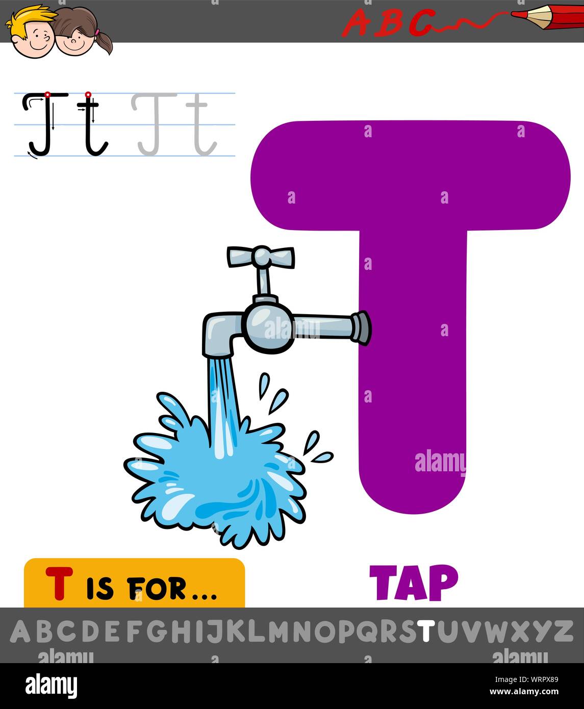 Educational Cartoon Illustration of Letter T from Alphabet with Tap for ...