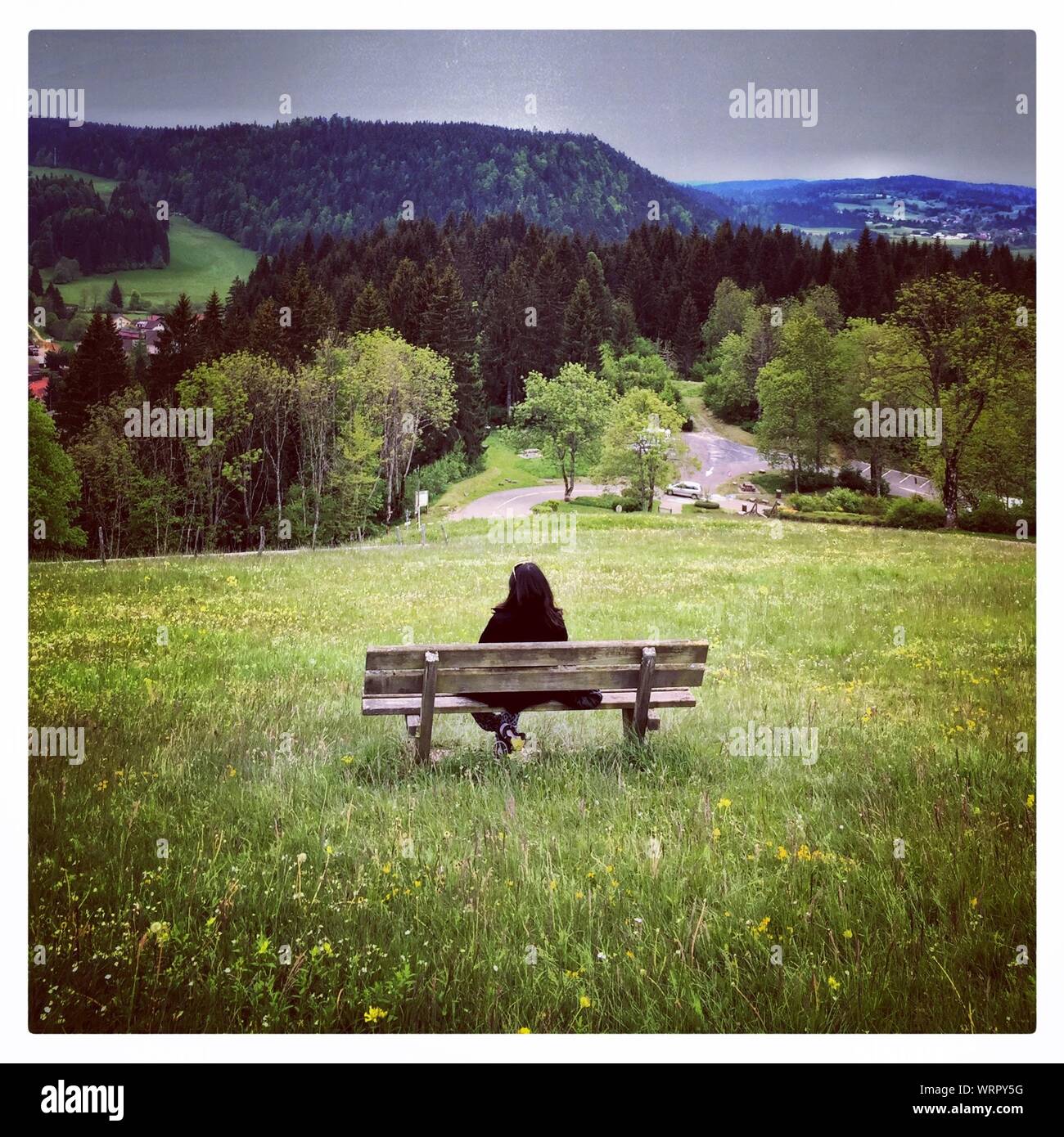 Woman and rear view and bench hi-res stock photography and images - Alamy