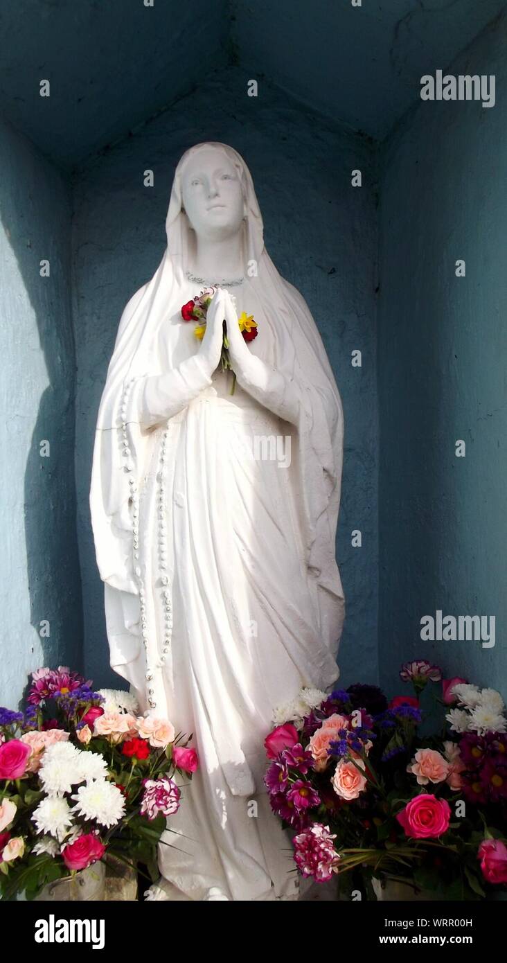 Statue mary flowers hi-res stock photography and images - Alamy