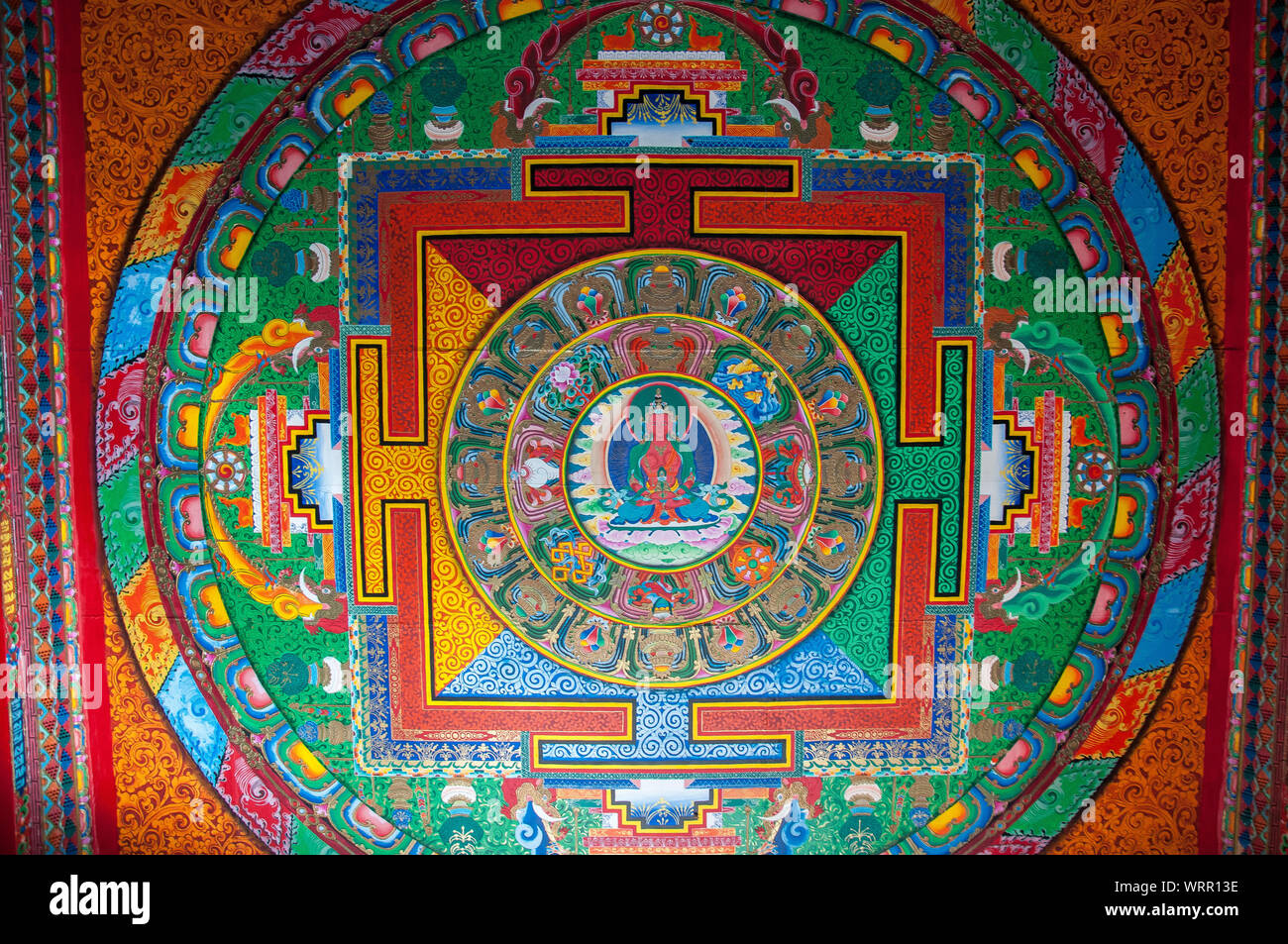 Mandala mural at Ganden Sumtsenling or Sōngzànlín, a Tibetan Buddhist ...
