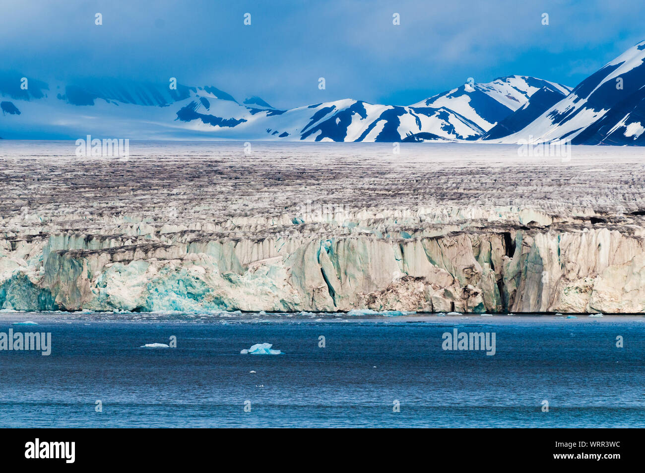 The end of a glacier in the Arctic Circle where it falls into the ...