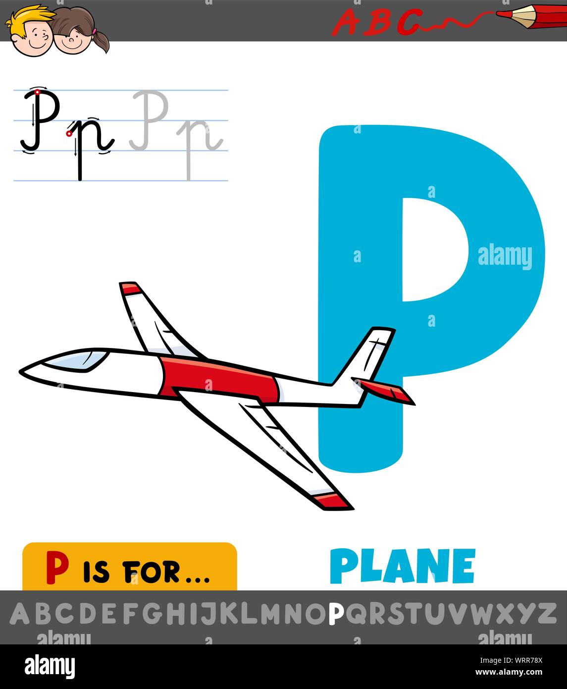 Educational Cartoon Illustration of Letter P from Alphabet with Plane ...