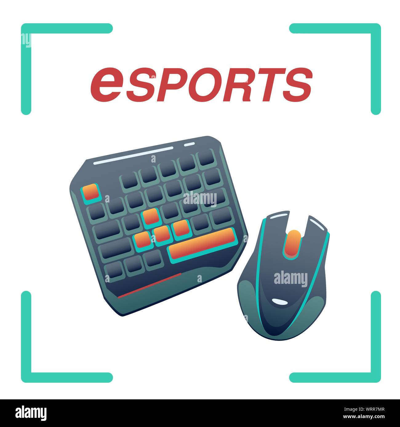 e-sport logo with red letters in a green frame with a computer mouse ...