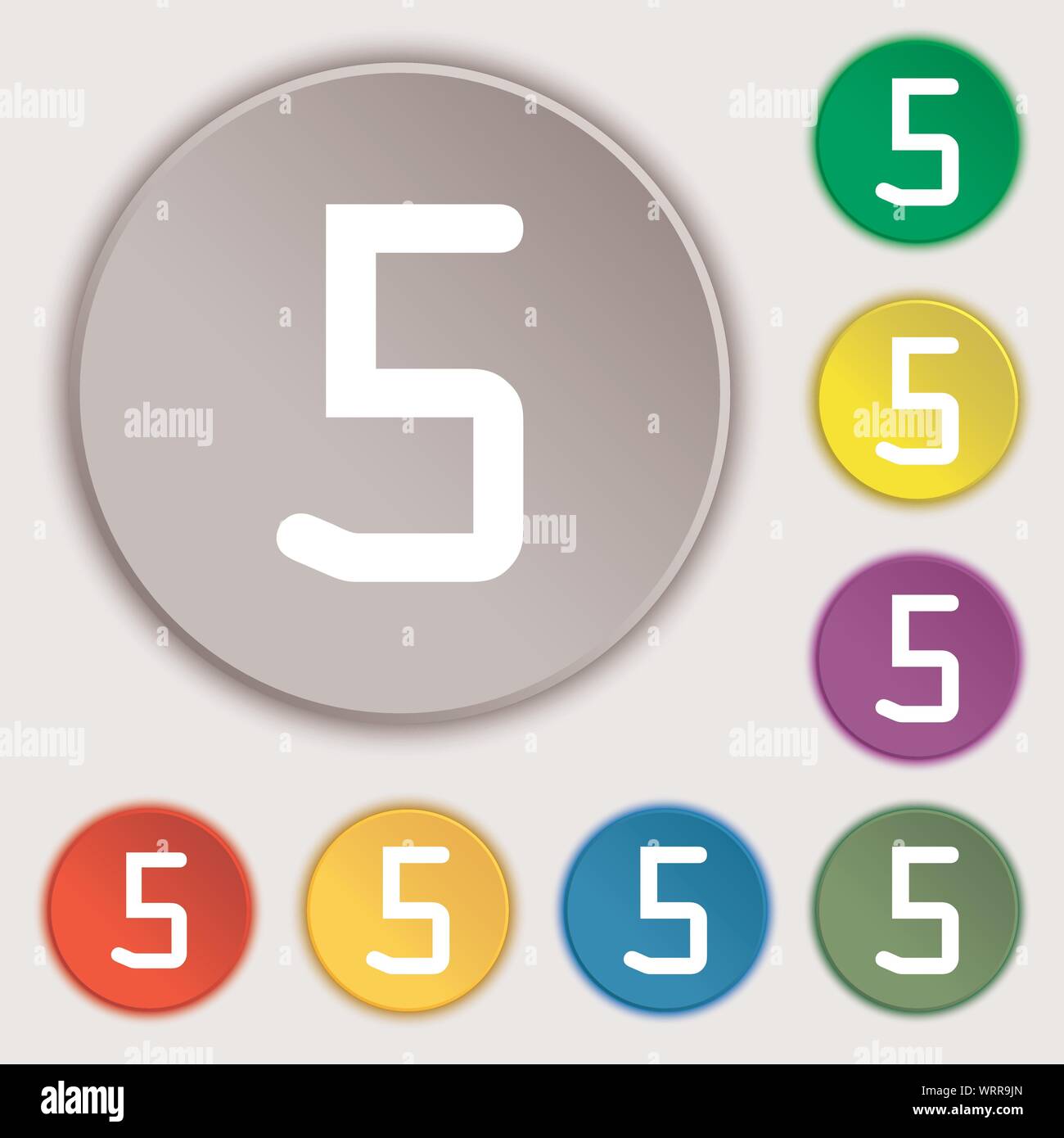 number five icon sign. Symbols on eight flat buttons. Vector Stock ...