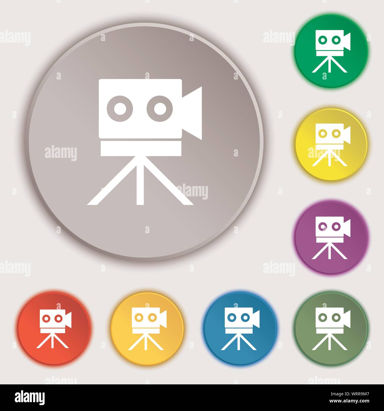 Video camera sign icon.content button. Symbols on eight flat buttons ...
