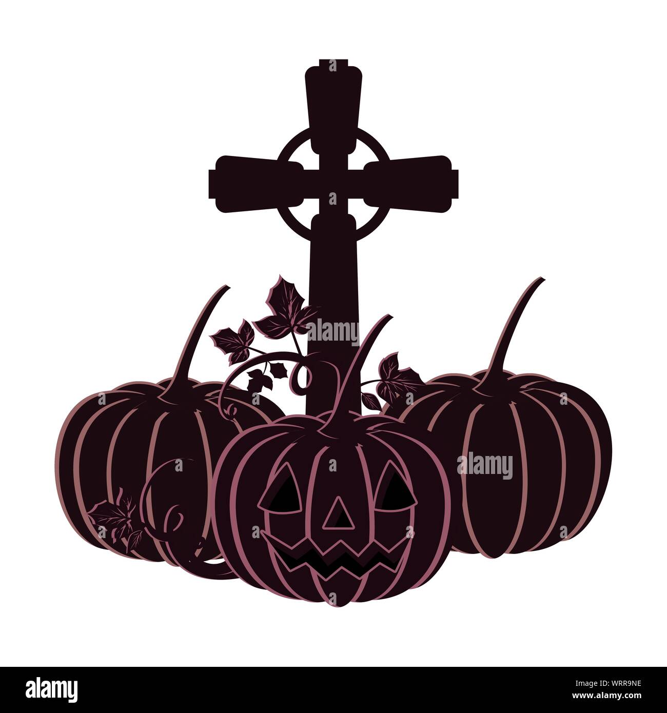halloween pumpkin with scary face and graveyard tombstone Stock Vector ...