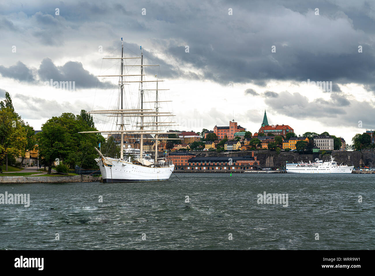 Stockholm, Sweden. September 2019. An old sailing ship anchored on a ...