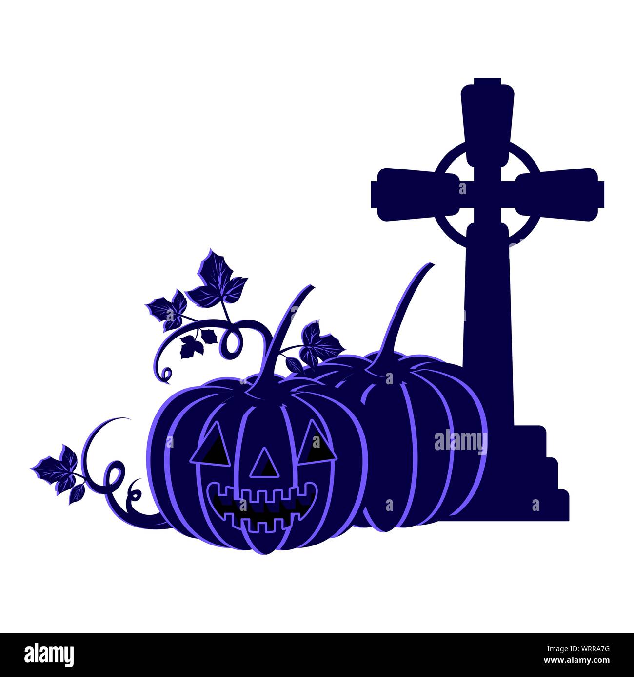 halloween pumpkin with scary face and graveyard tombstone Stock Vector ...